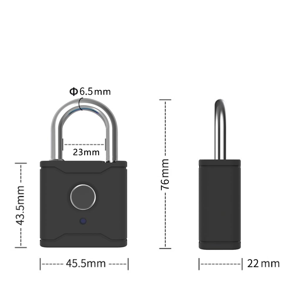 Fingerprint Padlock, Bluetooth Lock, Mobile APP, Smart Padlock , Water Resistant, USB Rechargeable,Suitable for Gym ,Outdoor,Warehouse, Sports,Suitcase, Bike, School, Fence and Storage
