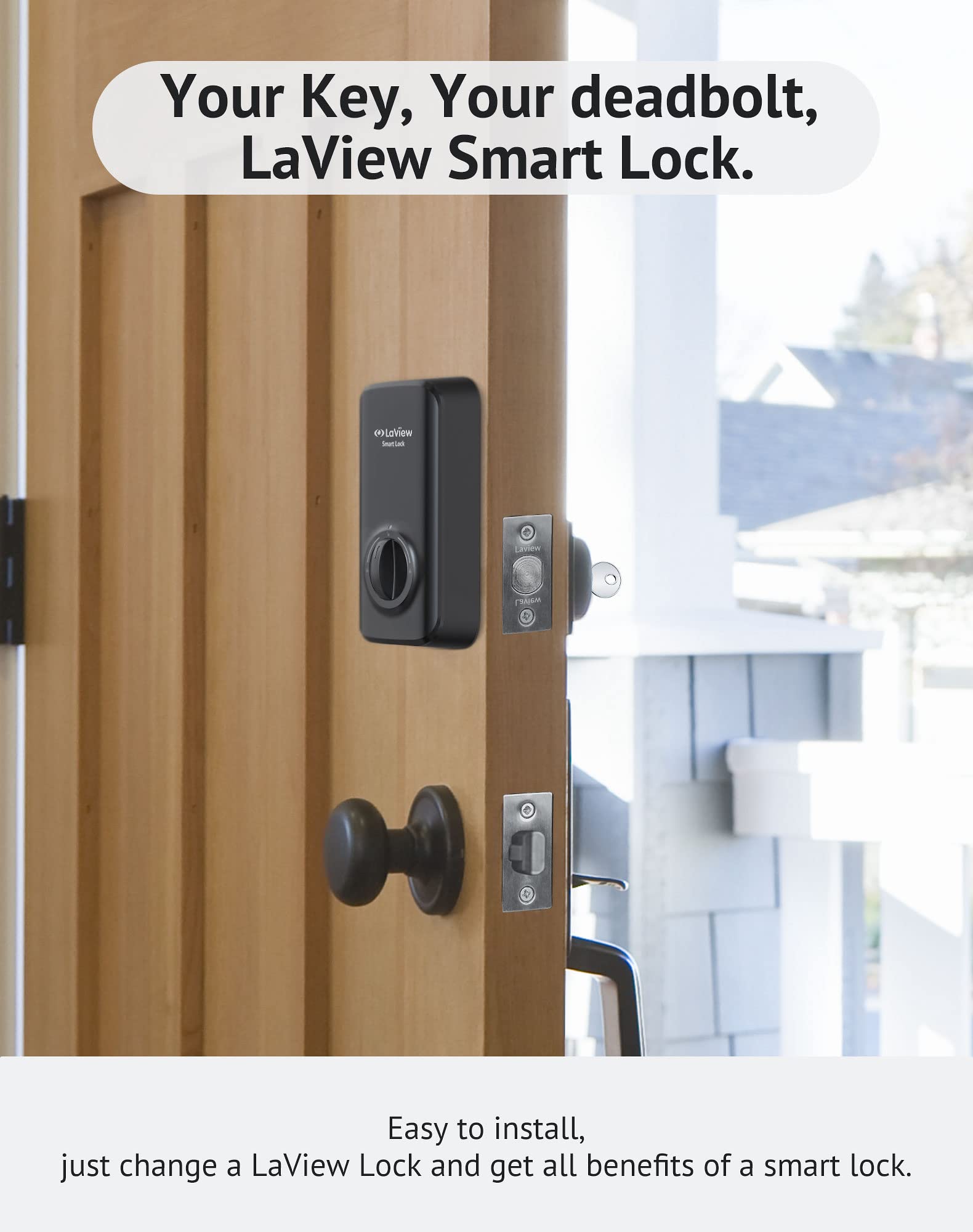 LaView Smart Lock + Connect Wi-Fi Bridge, Enabled Connect WiFi & Bluetooth Smart Door Lock, Wireless & Keyless Entry Door Lock, Fits Your Existing Deadbolt, Compatible with Alexa & Google Assistant