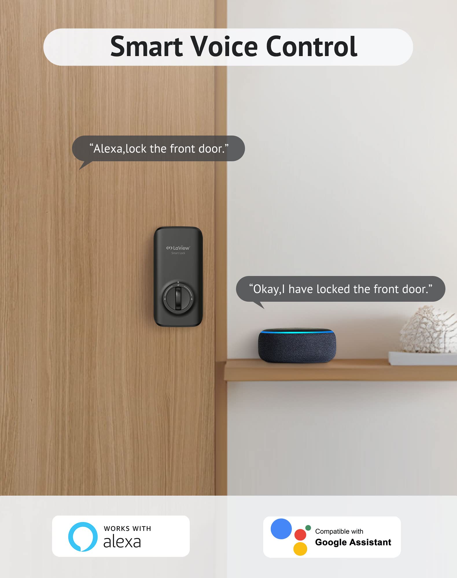 LaView Smart Lock + Connect Wi-Fi Bridge, Enabled Connect WiFi & Bluetooth Smart Door Lock, Wireless & Keyless Entry Door Lock, Fits Your Existing Deadbolt, Compatible with Alexa & Google Assistant
