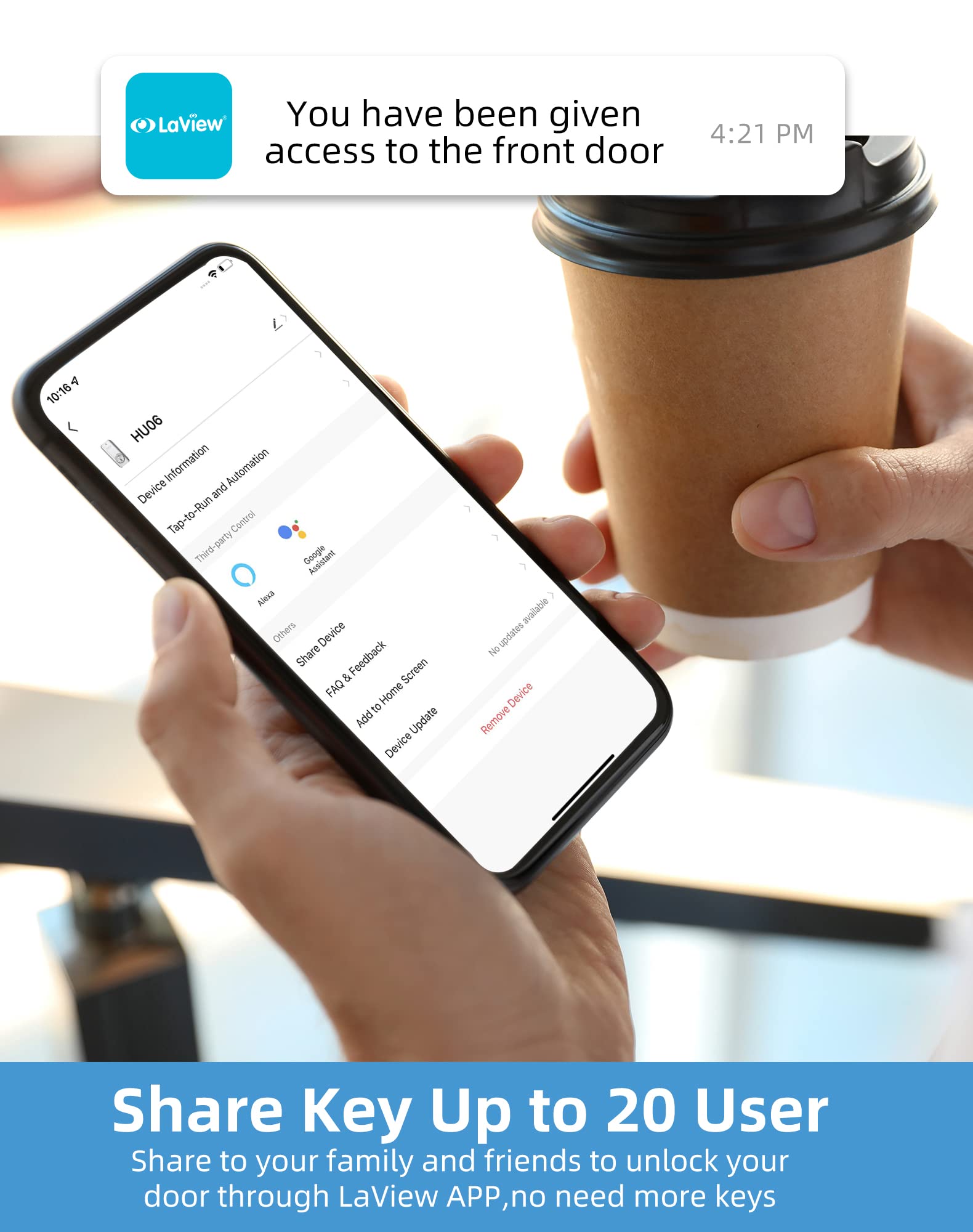 LaView Smart Lock + Connect Wi-Fi Bridge, Enabled Connect WiFi & Bluetooth Smart Door Lock, Wireless & Keyless Entry Door Lock, Fits Your Existing Deadbolt, Compatible with Alexa & Google Assistant
