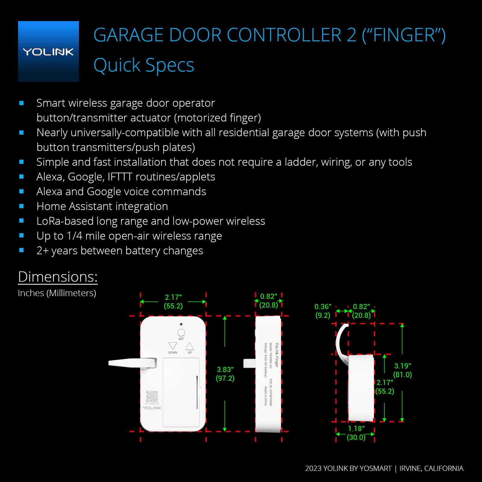 YoLink 1/4 Mile World's Longest Range Smart Wireless Garage Door Opener, App Control, Compatible with Alexa IFTTT, YoLink Hub Required