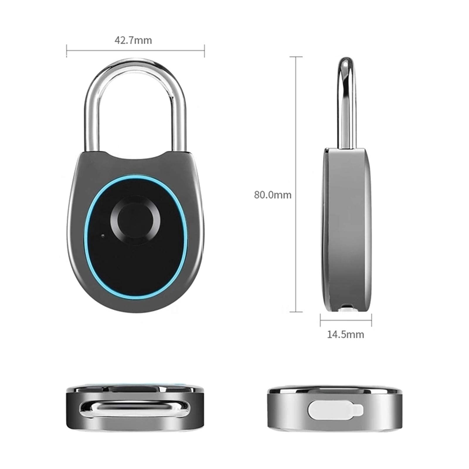 Fingerprint Padlock Keyless Smart Touch Metal Warteoof IP65 Anti-Theft Intelligent for Sports Gym School Out Door Fence Hasp Storage Backpack Suitcase Luggage Grey