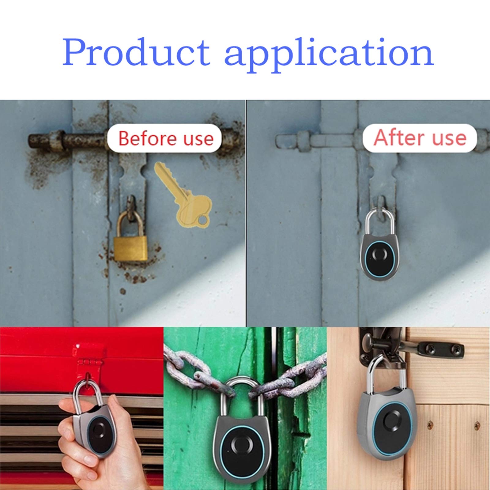 Fingerprint Padlock Keyless Smart Touch Metal Warteoof IP65 Anti-Theft Intelligent for Sports Gym School Out Door Fence Hasp Storage Backpack Suitcase Luggage Grey