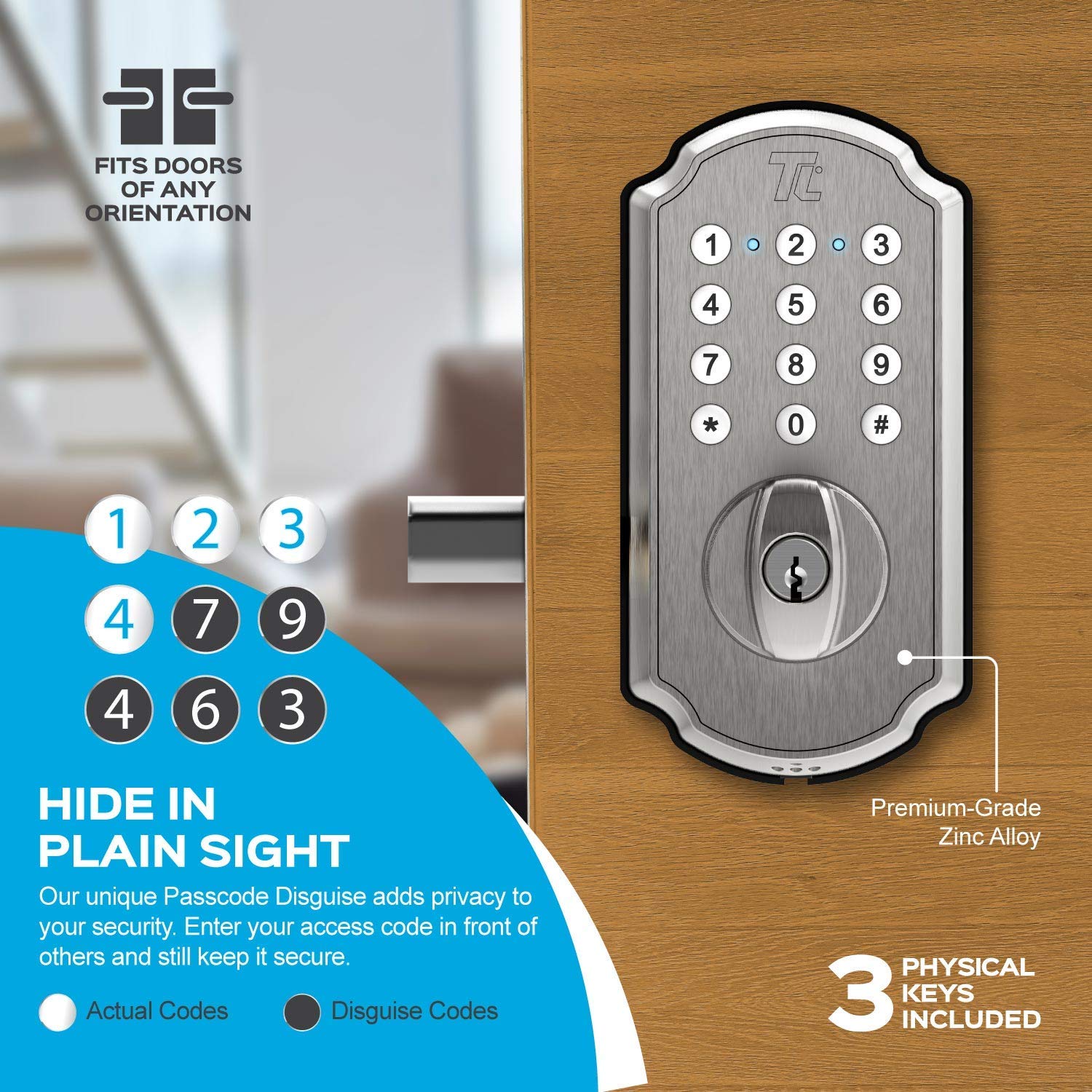 TURBOLOCK TL115 Smart Lock with Keypad and Voice Prompts | Digital Deadbolt w/ App for Unlimited eKeys | Code Disguise, Backup Keys + Micro-USB Port — Ready for Thicker Doors (IP65) (Bronze)