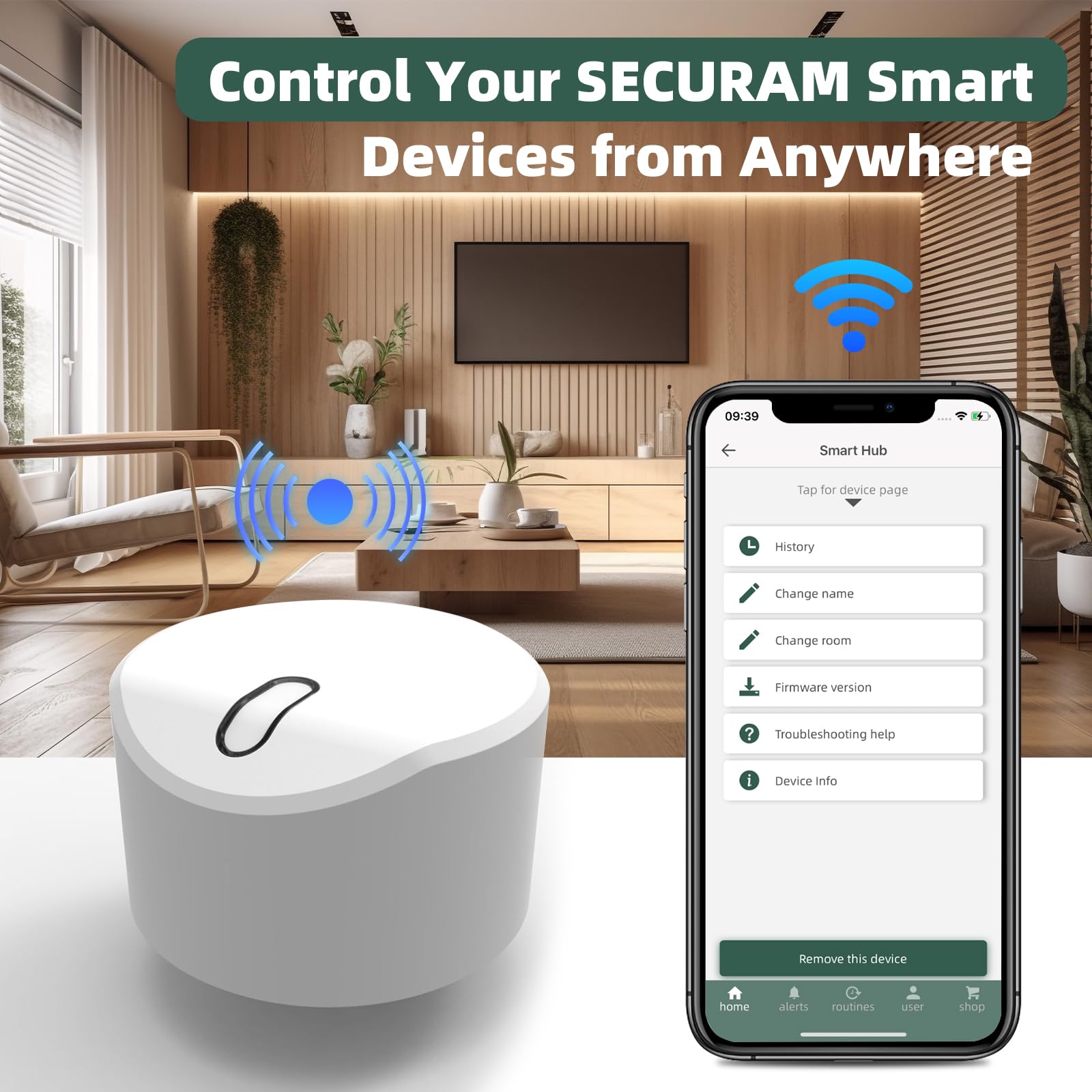 SECURAM Smart Hub, Wi-Fi Bridge for SECURAM Touch Smart Lock Deadbolt with Fingerprint for Remote and Voice Control, Works with iOS and Android