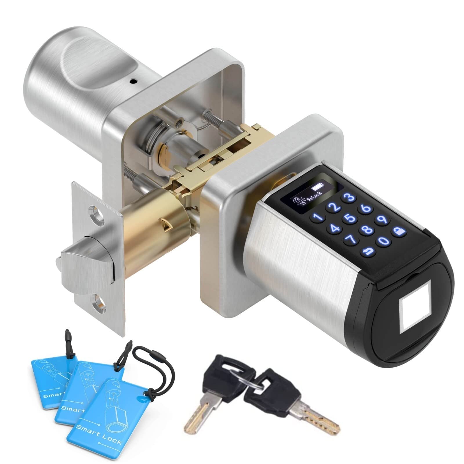 WELOCK Safer Keyless Entry Door Lock Deadbolt, Smart Bluetooth Locks Deadbolt Digital Electric Door Lock with Keypad APP Control IC Card Mechanical Key, Easy to Install