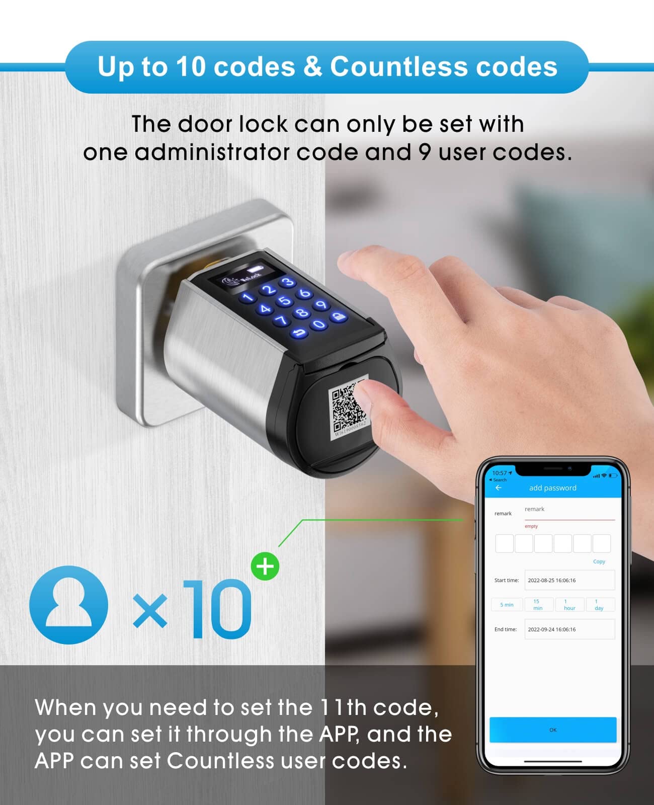 WELOCK Safer Keyless Entry Door Lock Deadbolt, Smart Bluetooth Locks Deadbolt Digital Electric Door Lock with Keypad APP Control IC Card Mechanical Key, Easy to Install