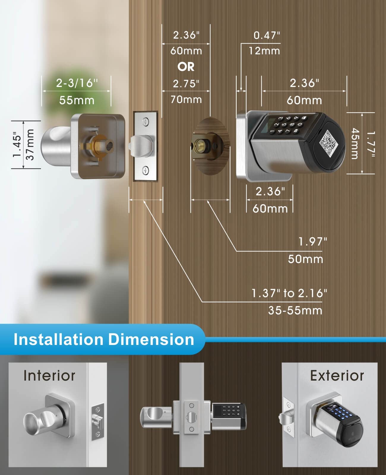 WELOCK Safer Keyless Entry Door Lock Deadbolt, Smart Bluetooth Locks Deadbolt Digital Electric Door Lock with Keypad APP Control IC Card Mechanical Key, Easy to Install
