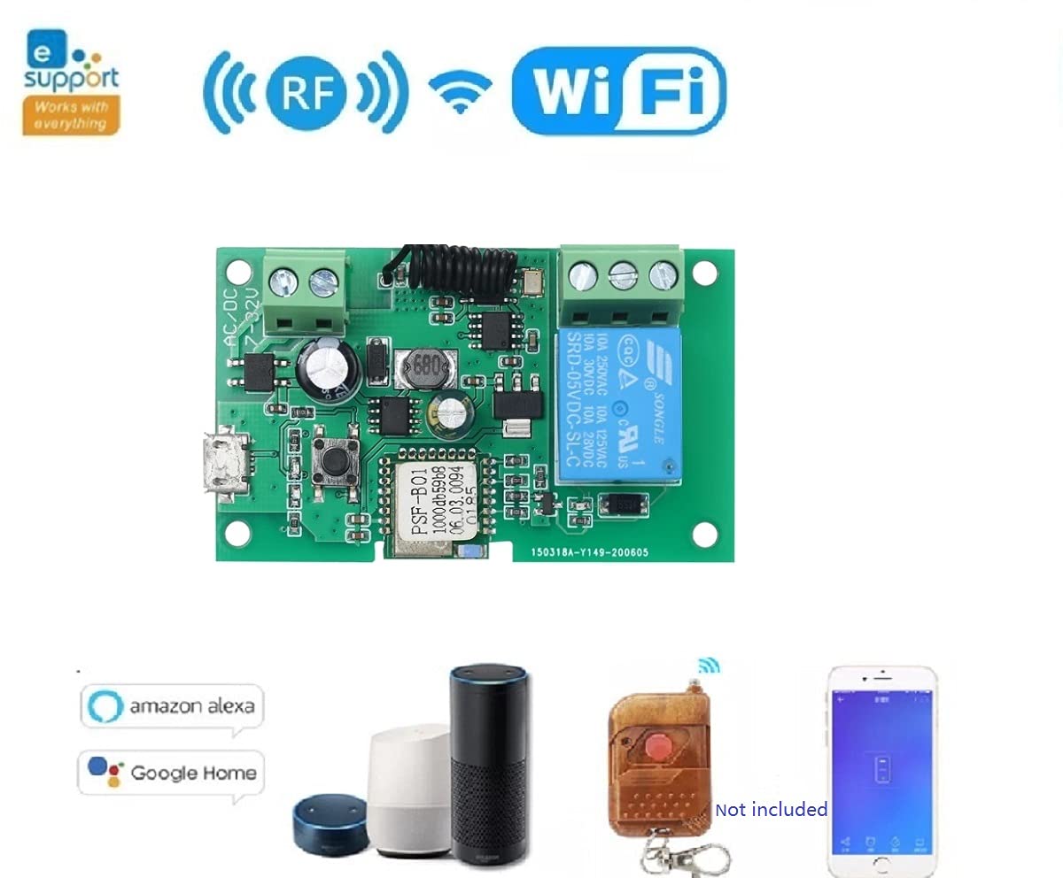 MHCOZY Updated WiFi Wireless Smart Switch Inching Self-Locking Relay Module,Set Inching Time from 0.5 Second to 1 Hour,be Applied to Access Control,DIY WiFi Garage Door Opener (1CH WiFi RF)