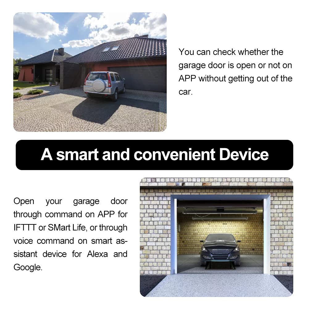 Smart WiFi Garage Door Opener Remote Controller Device Support for Alexa for Google and IFTTT Compatible with Your Smartphone (US Plug)