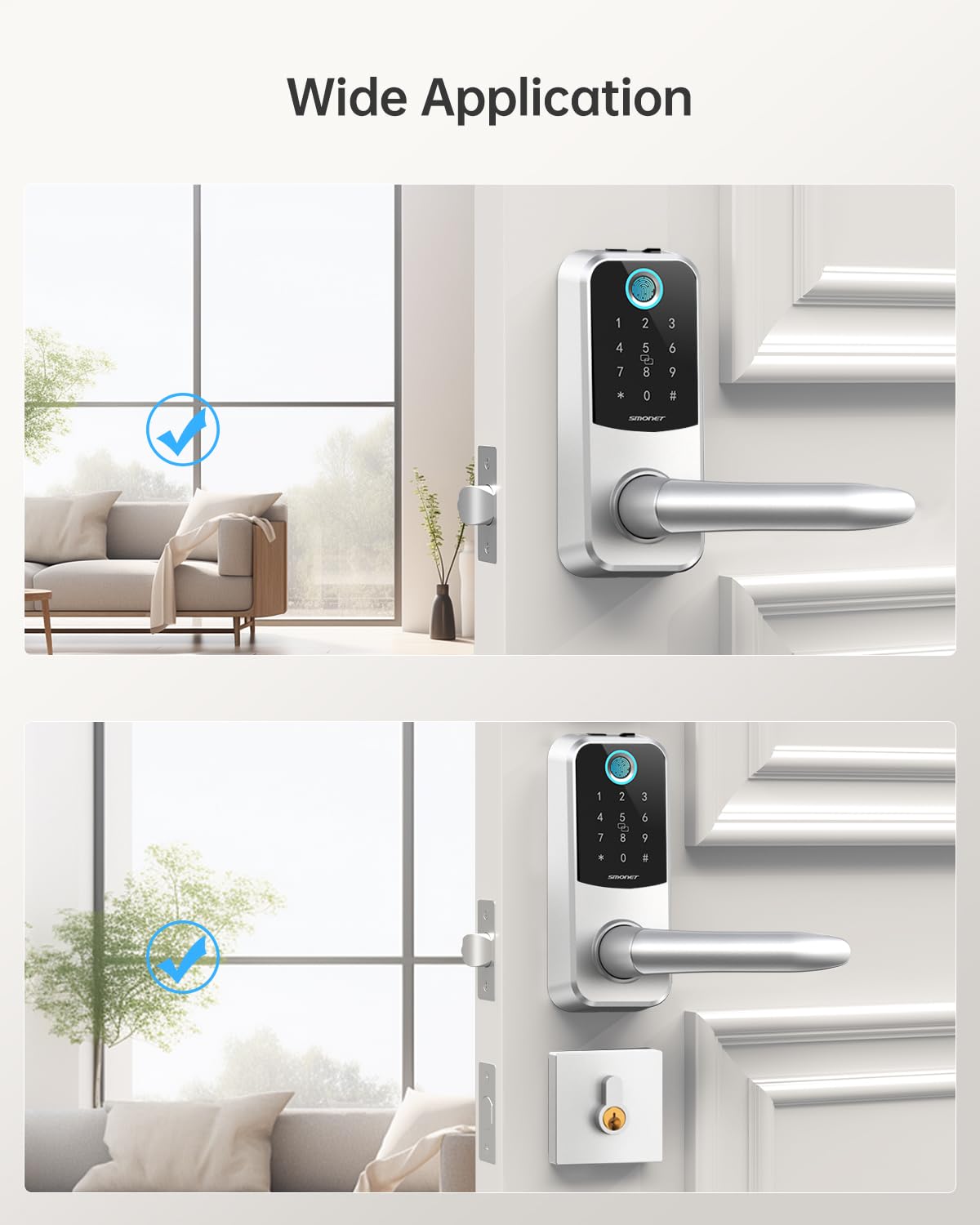Smart Lock, SMONET Deadbolt Lock with Keypad, Keyless Entry Biometric Fingerprint Front Door Locks, Bluetooth Electronic Digital Lock with Reversible Handle, App Control, IC Card for Home, Apartment