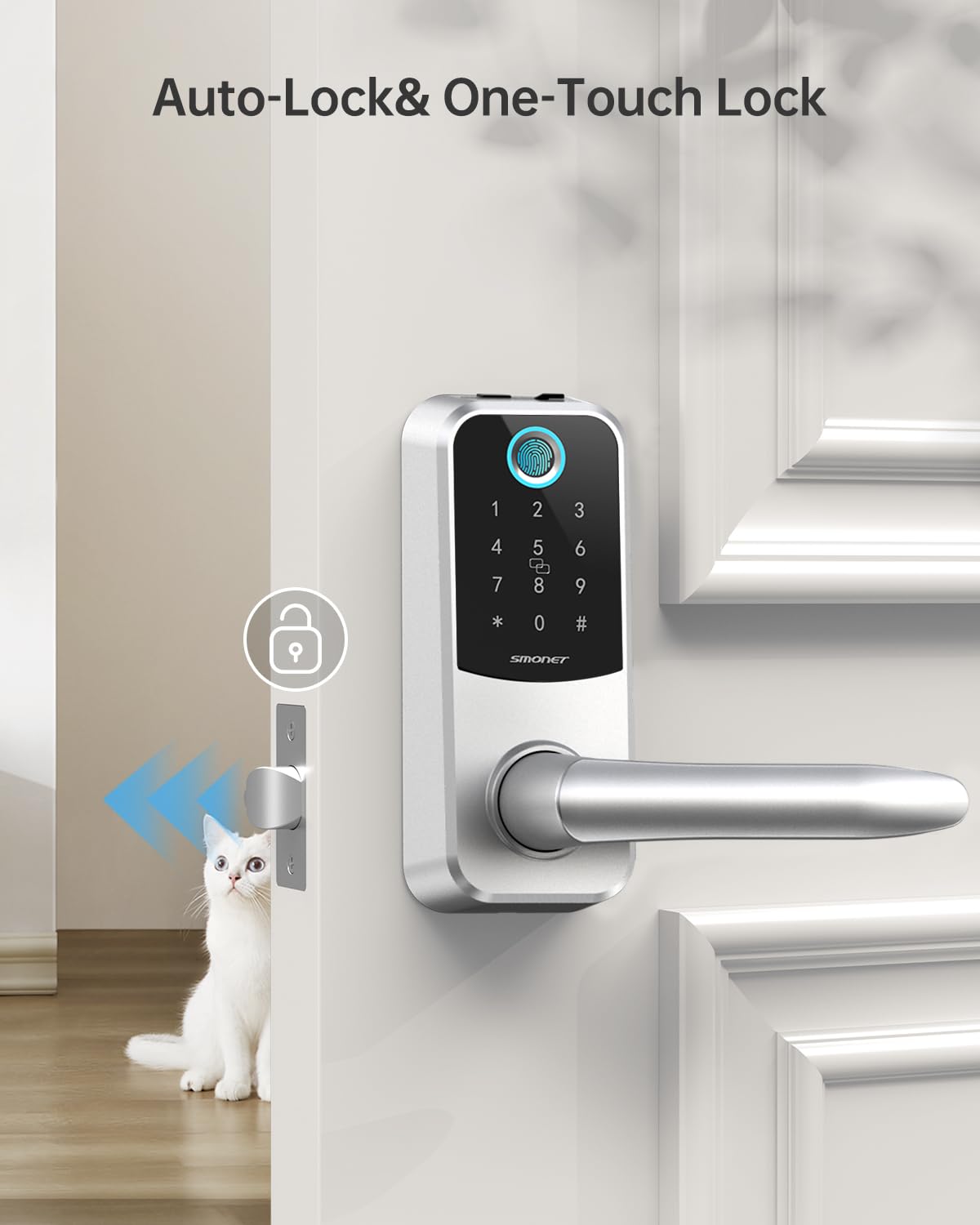 Smart Lock, SMONET Deadbolt Lock with Keypad, Keyless Entry Biometric Fingerprint Front Door Locks, Bluetooth Electronic Digital Lock with Reversible Handle, App Control, IC Card for Home, Apartment