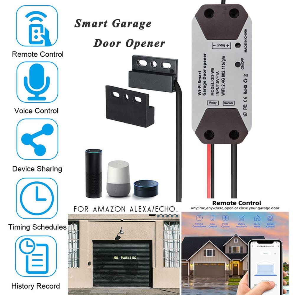 EVERSECU Tuya Smart WiFi Switch Garage Door Opener Controller Work with Alexa Echo Google Home SmartLife/Tuya APP Control No Hub Required