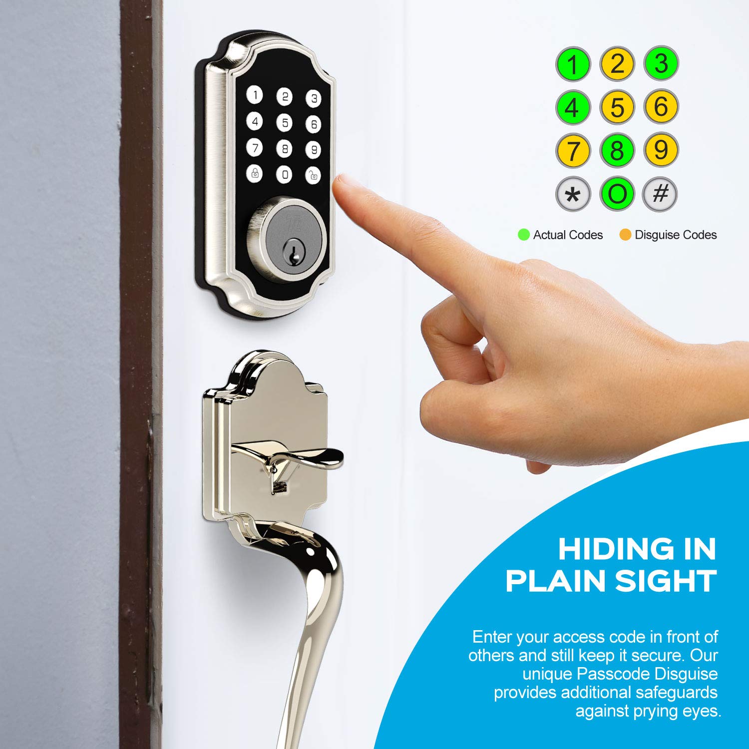 TURBOLOCK Digital Door Lock with Keypad, Front Door Handle Set with Digital Deadbolt & Door Handle, Fits Thicker Doors up to 2β β 3 Physical Keys, IP65, Easy Installation (TL116 + TL121) (Bronze)