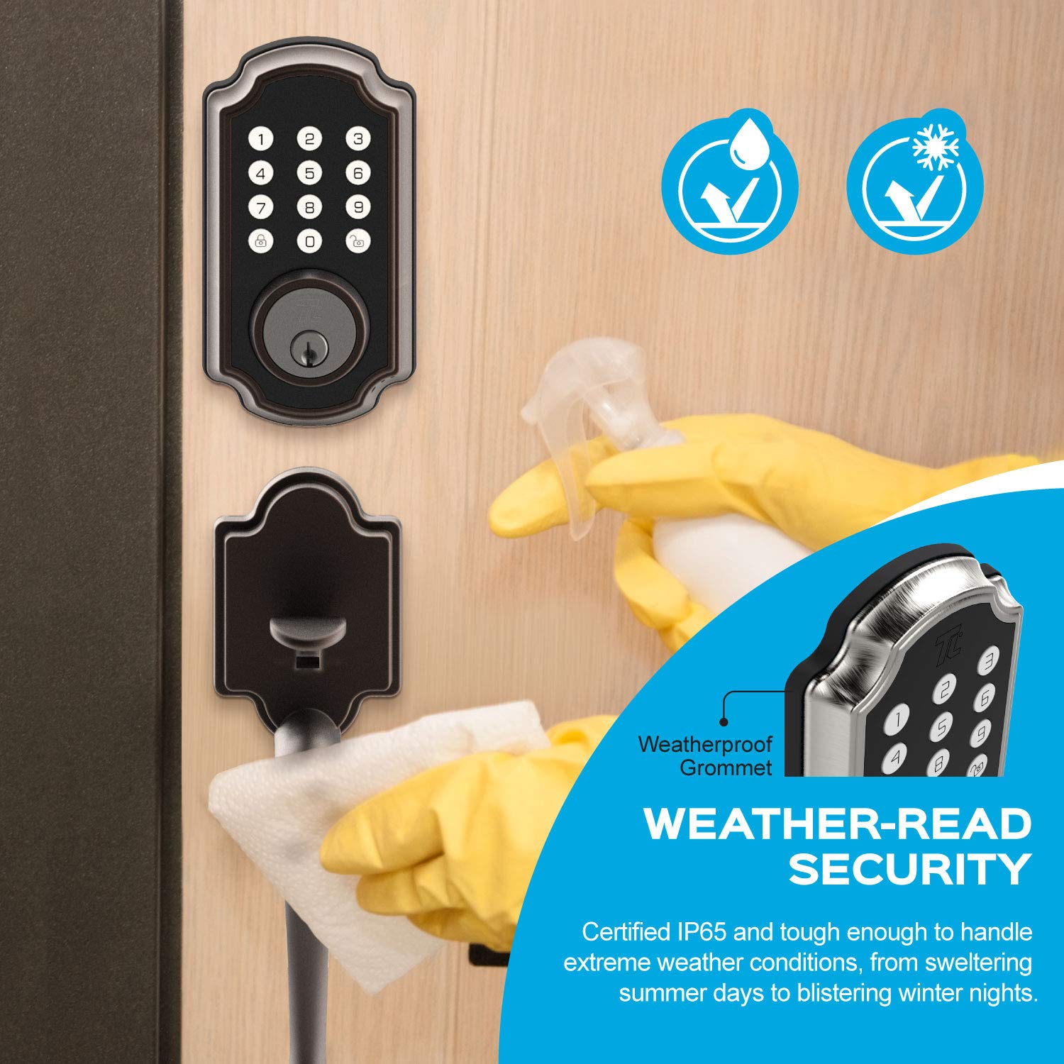 TURBOLOCK Digital Door Lock with Keypad, Front Door Handle Set with Digital Deadbolt & Door Handle, Fits Thicker Doors up to 2β β 3 Physical Keys, IP65, Easy Installation (TL116 + TL121) (Bronze)