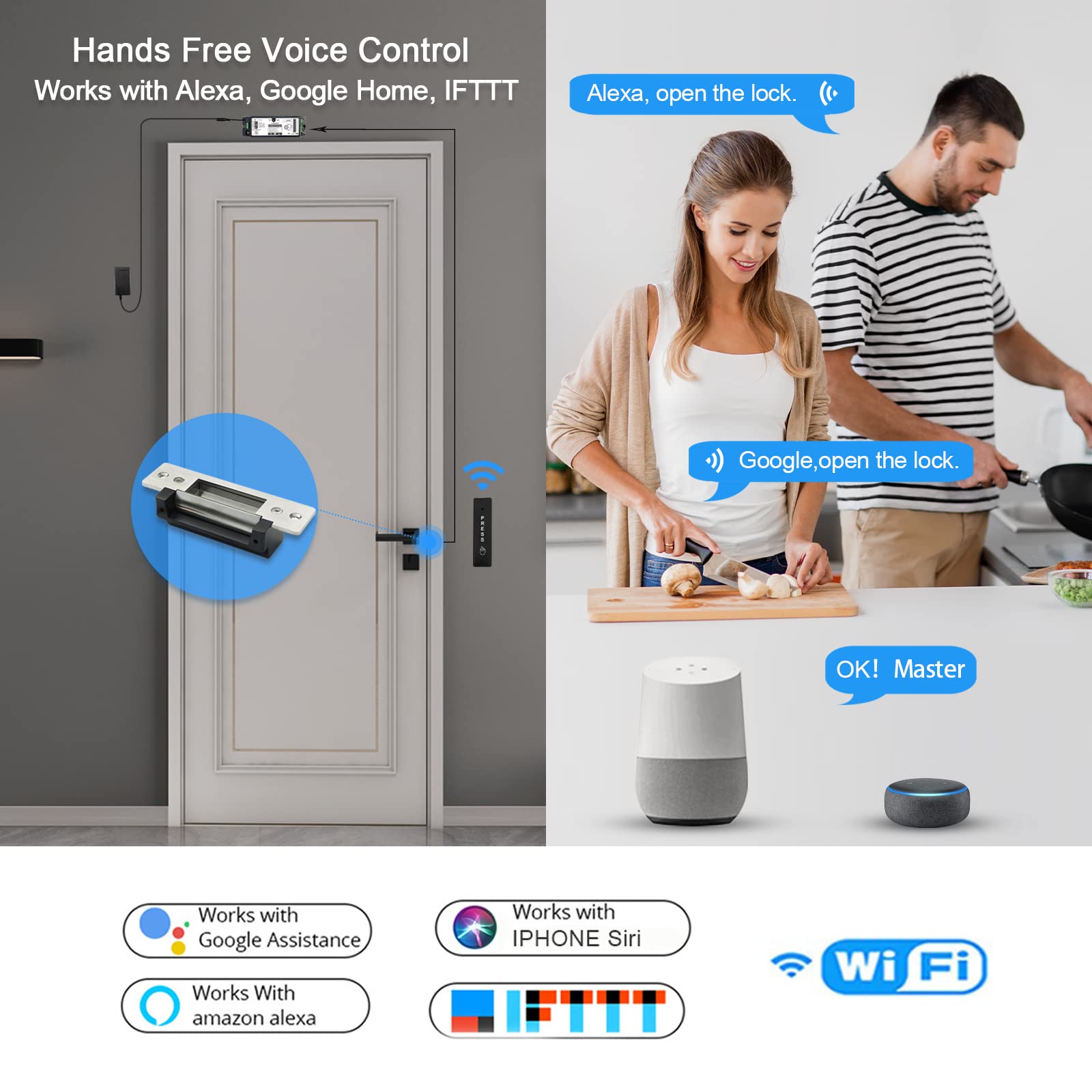 2.4GHz WiFi Access Control 400lb Holding Force Electic Magnetic Door Lock System Kit with Remote and Smartphone app Control, paired with Wireless Slim Push Switch (Electric Strike Lock kit)