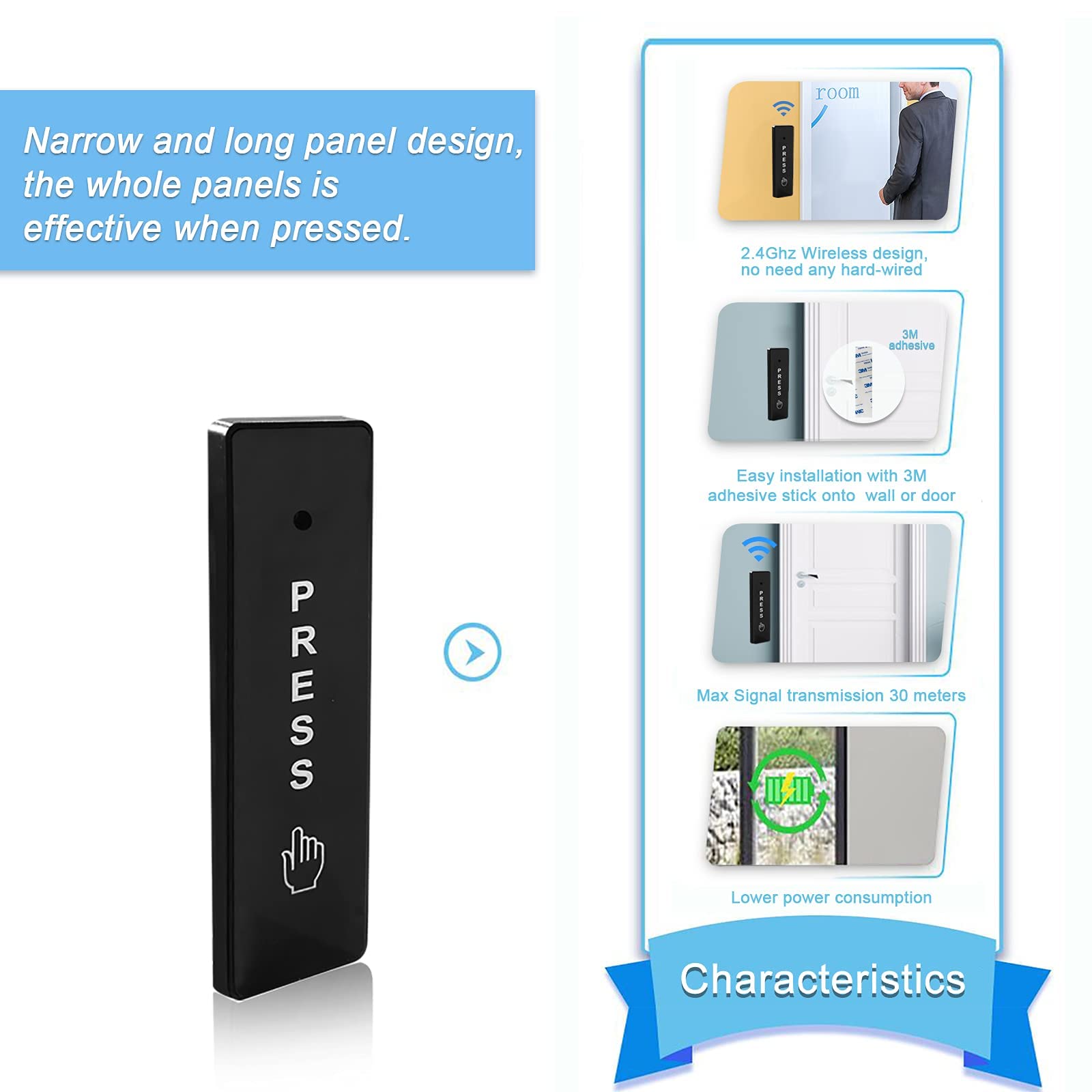 2.4GHz WiFi Access Control 400lb Holding Force Electic Magnetic Door Lock System Kit with Remote and Smartphone app Control, paired with Wireless Slim Push Switch (Electric Strike Lock kit)