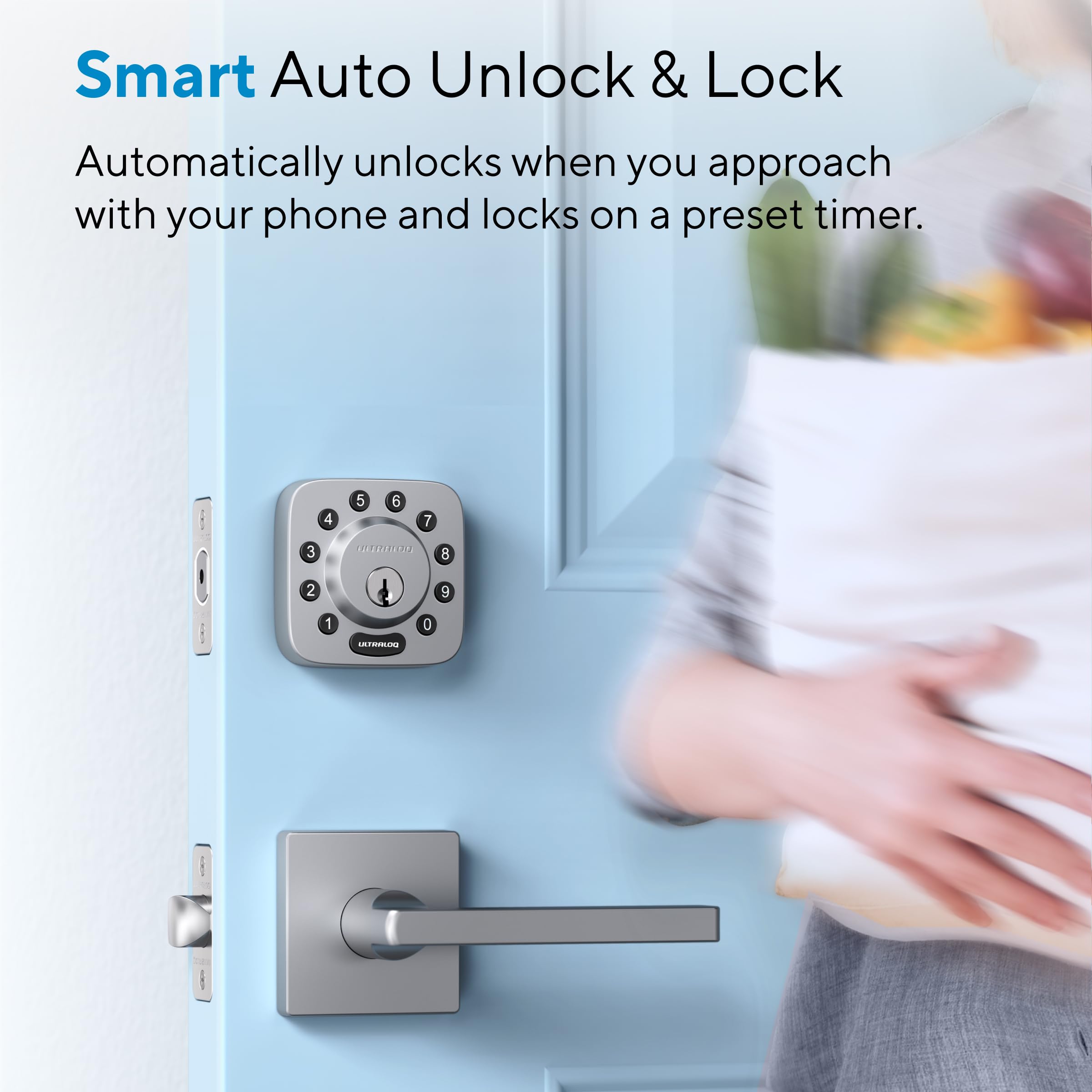 ULTRALOQ U-Bolt Smart Lock with Bridge WiFi Adaptor, 5-in-1 Keyless Entry Door Lock with WiFi, Bluetooth and Keypad, Smart Door Lock Front Door- Satin Nickel