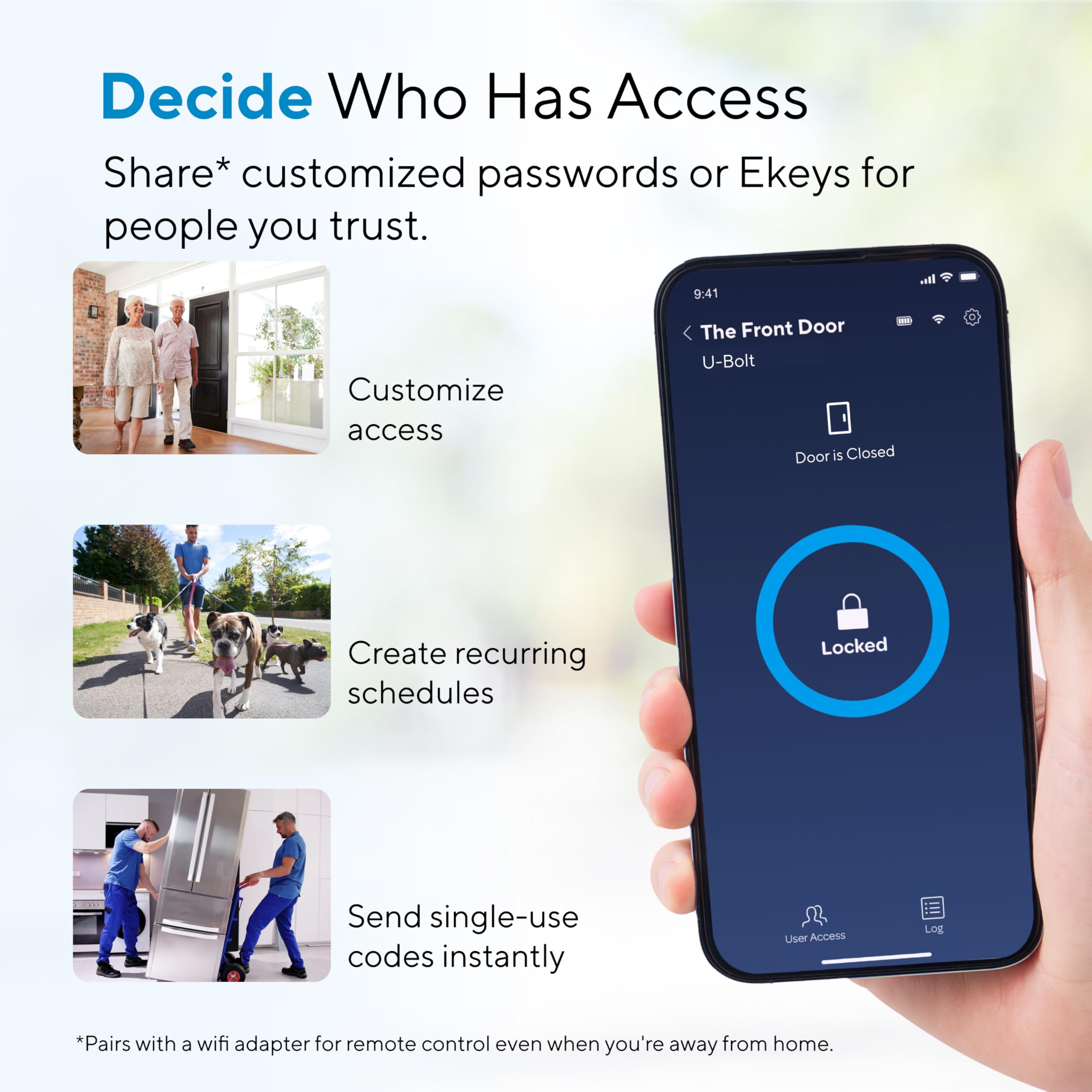 ULTRALOQ U-Bolt Smart Lock with Bridge WiFi Adaptor, 5-in-1 Keyless Entry Door Lock with WiFi, Bluetooth and Keypad, Smart Door Lock Front Door- Satin Nickel
