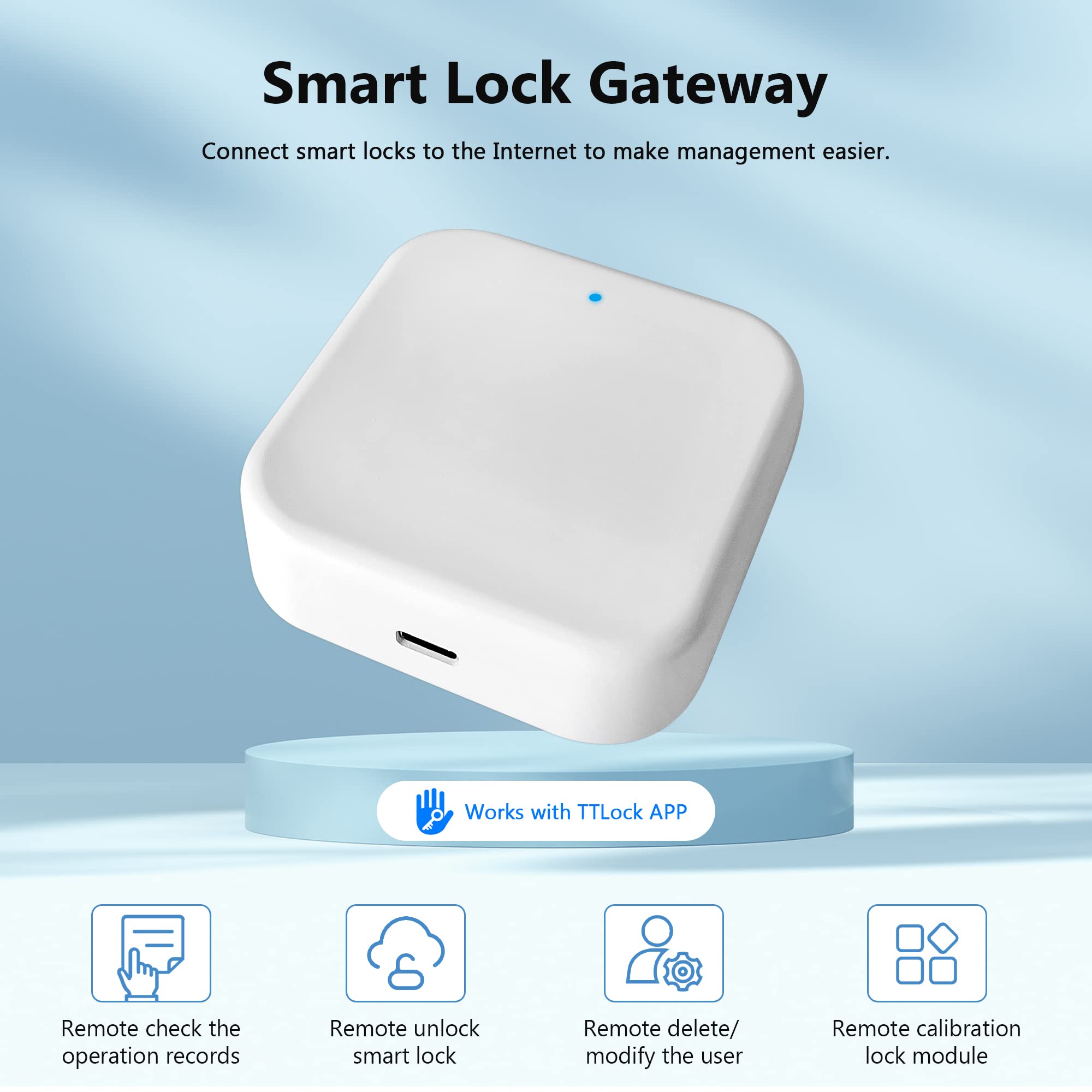 YRHAND Smart Lock WiFi Gateway Smart Hub WiFi Hub TT Lock App Gateway Smart Goor Lock with Remote Control Smart hubs Compatible with Alexa Google Home,WiFi Bridge for Door Locks