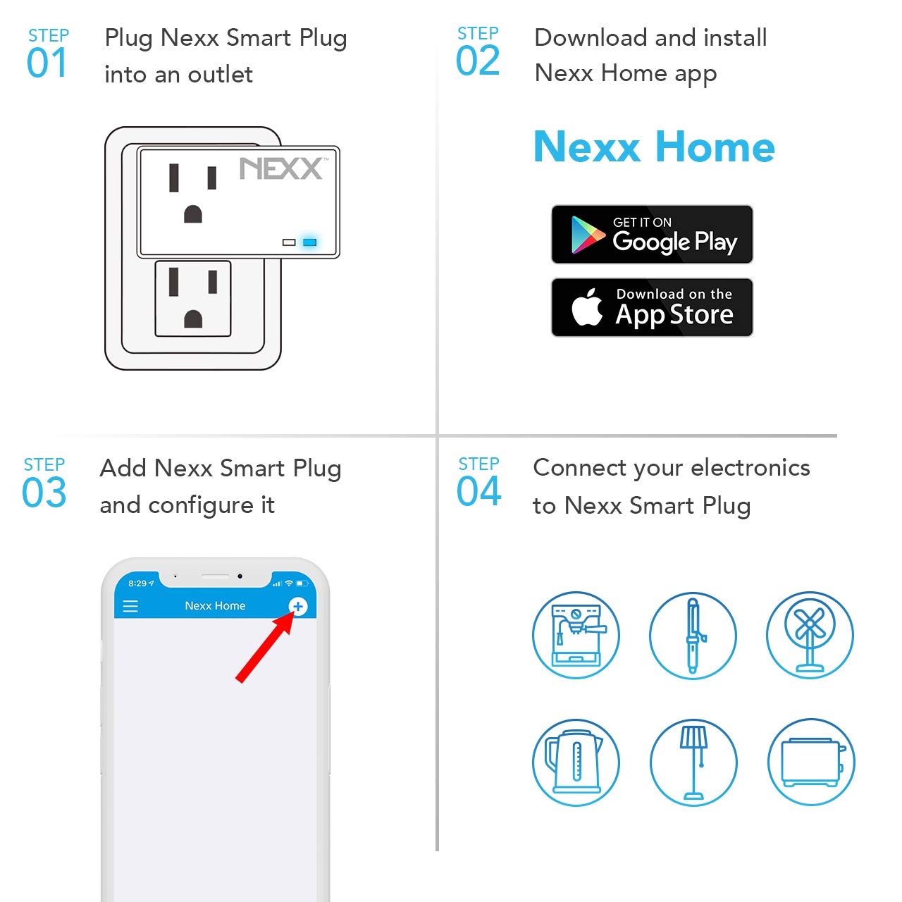 NEXX NXPG-100W WiFi Smart Plug with Geofencing Technology Control, Schedule and Monitor Appliances, TVs, Lamps, and More Using Smartphone, Siri, Amazon Alexa, Google Assistant. No Hub Required, White