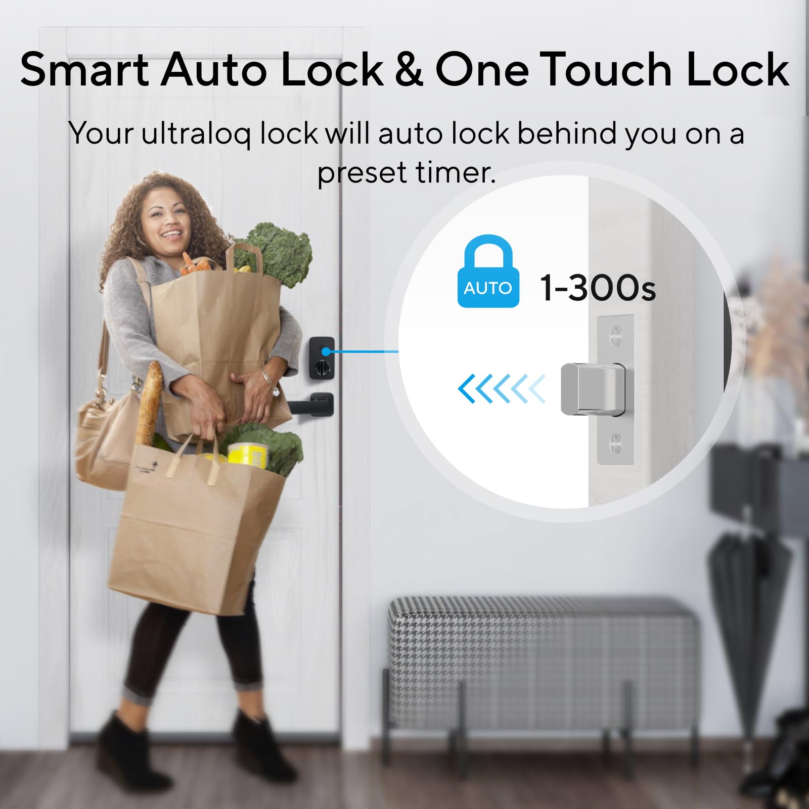 ULTRALOQ U-Bolt Smart Lock with Bridge WiFi Adaptor, 5-in-1 Keyless Entry Door Lock with WiFi, Bluetooth and Keypad, Smart Door Lock Front Door - Black