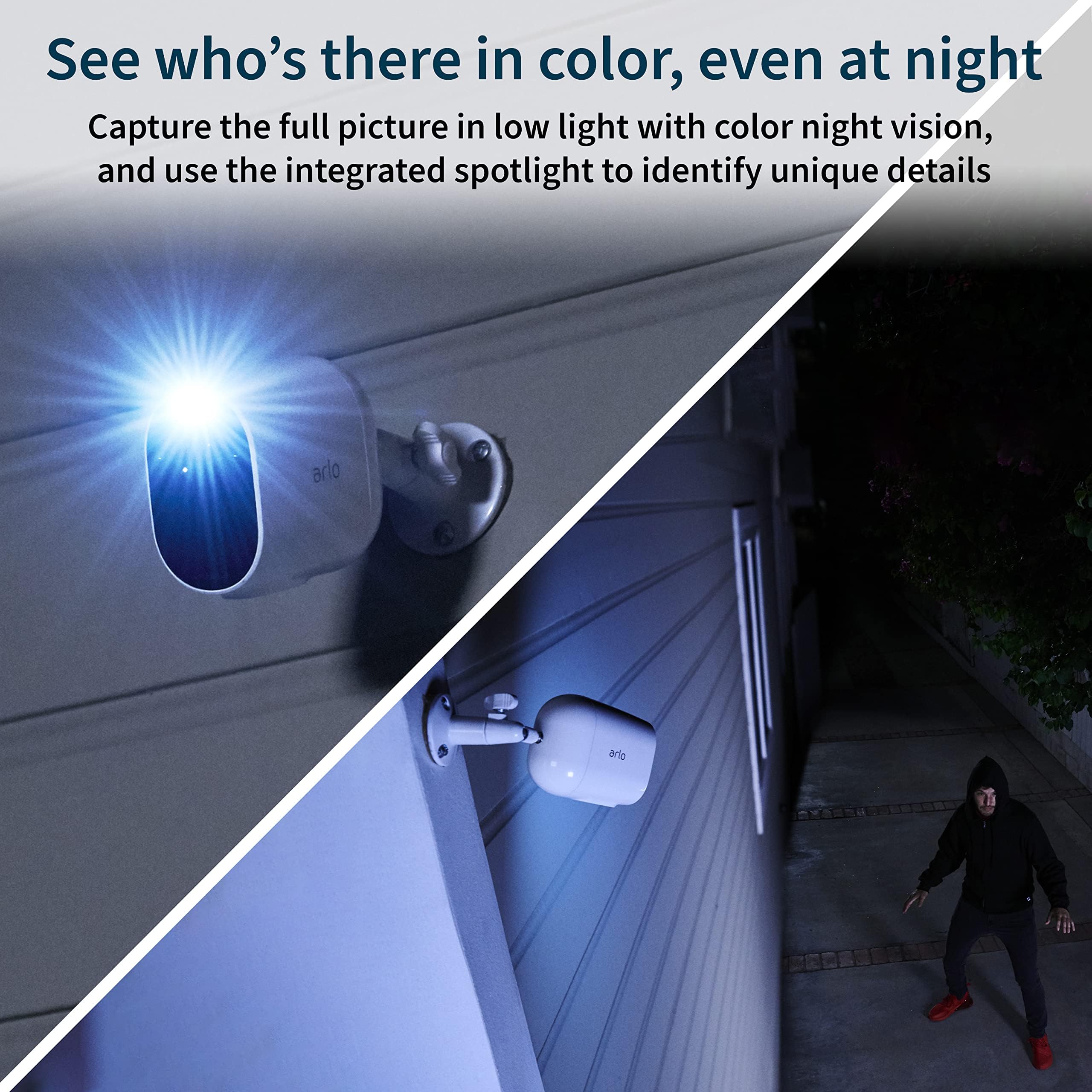 Arlo Essential Spotlight Camera - 1 Pack - Wireless Security, 1080p Video, Color Night Vision, 2 Way Audio, Wire-Free, Direct to WiFi No Hub Needed, Works with Alexa, White - VMC2030