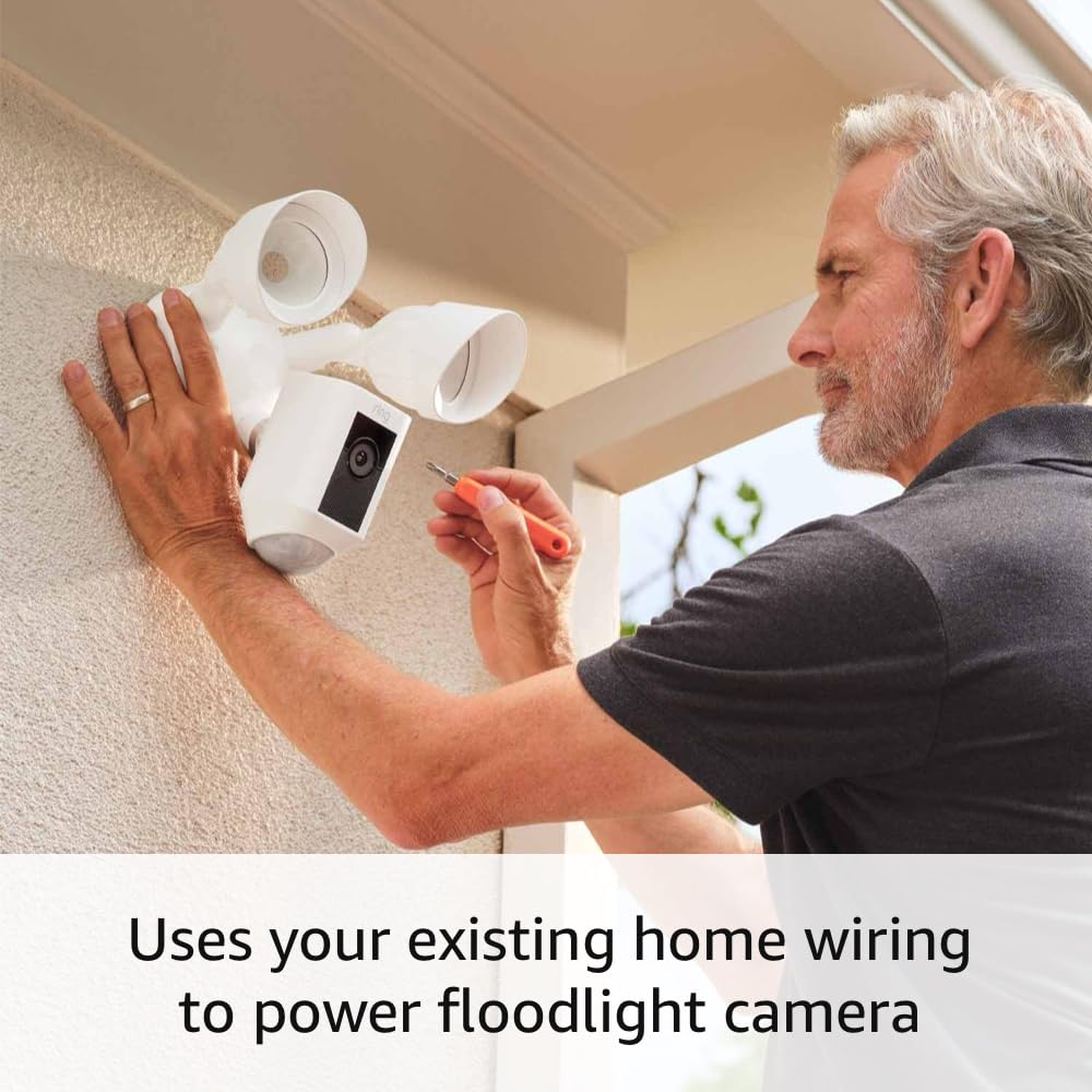Ring Floodlight Cam Wired Plus with motion-activated 1080p HD video, White (2021 release)