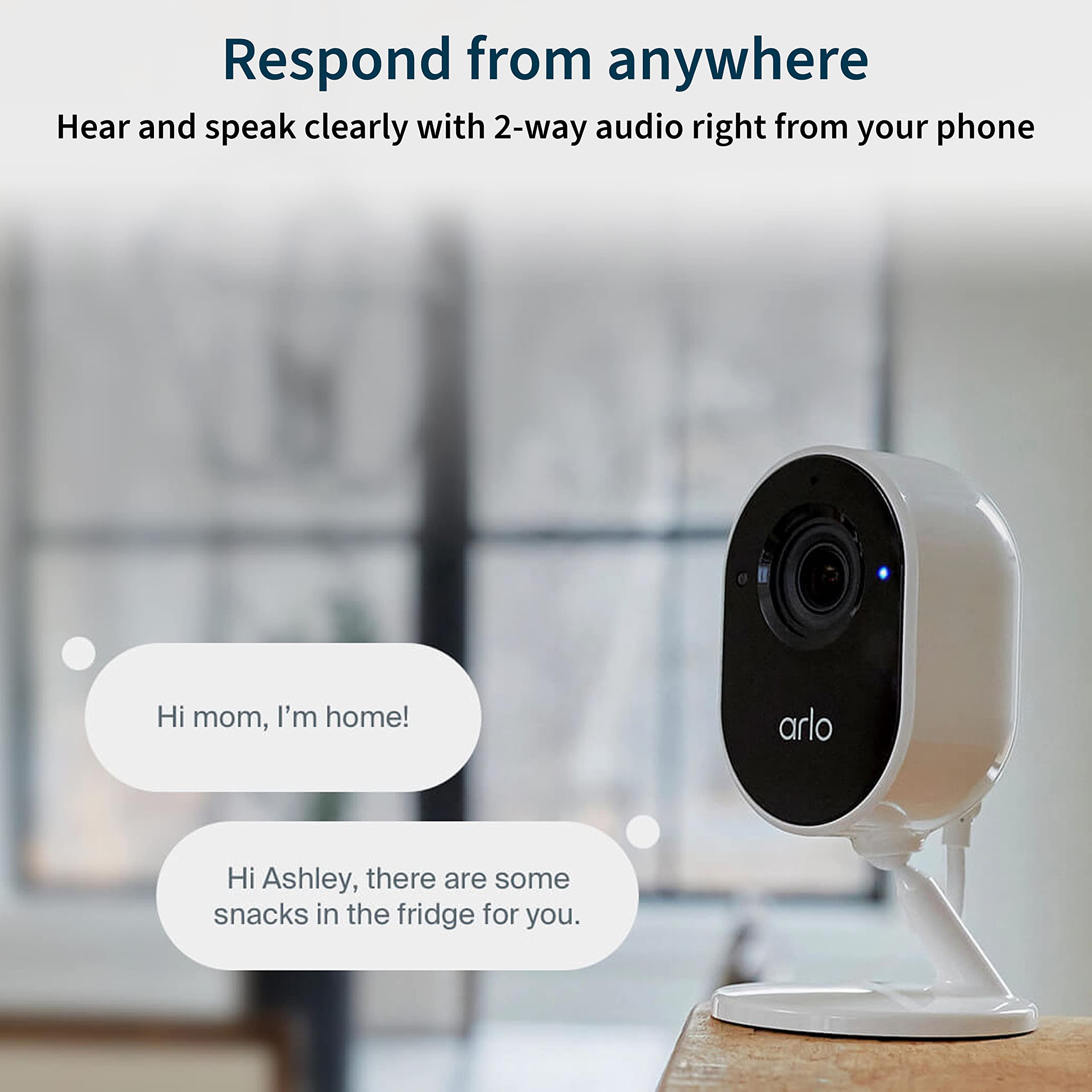 Arlo Essential Indoor Camera - 1080p Video with Privacy Shield, Plug-in, Night Vision, 2-Way Audio, Siren, Direct to WiFi No Hub Needed, Wireless Security, White - VMC2040