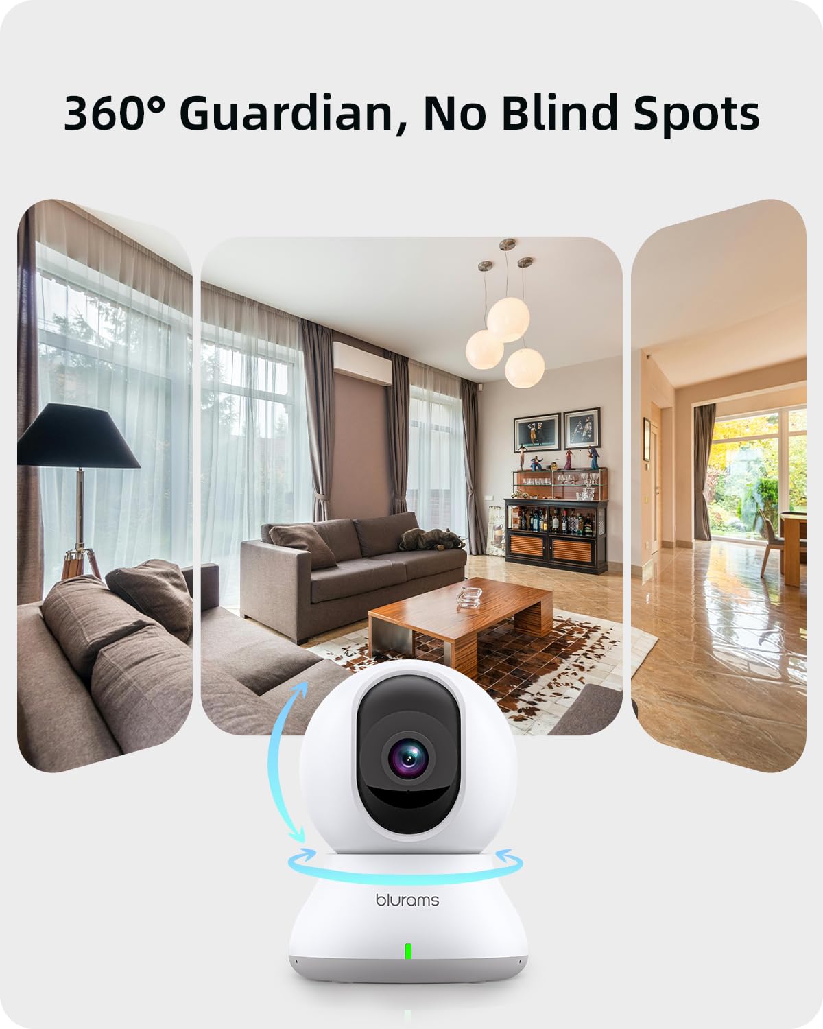 blurams Security Camera, 2K Indoor Camera 360-degree Pet Camera for Home Security w/ Motion Tracking, Phone App, 2-Way Audio, IR Night Vision, Siren, Works with Alexa & Google Assistant