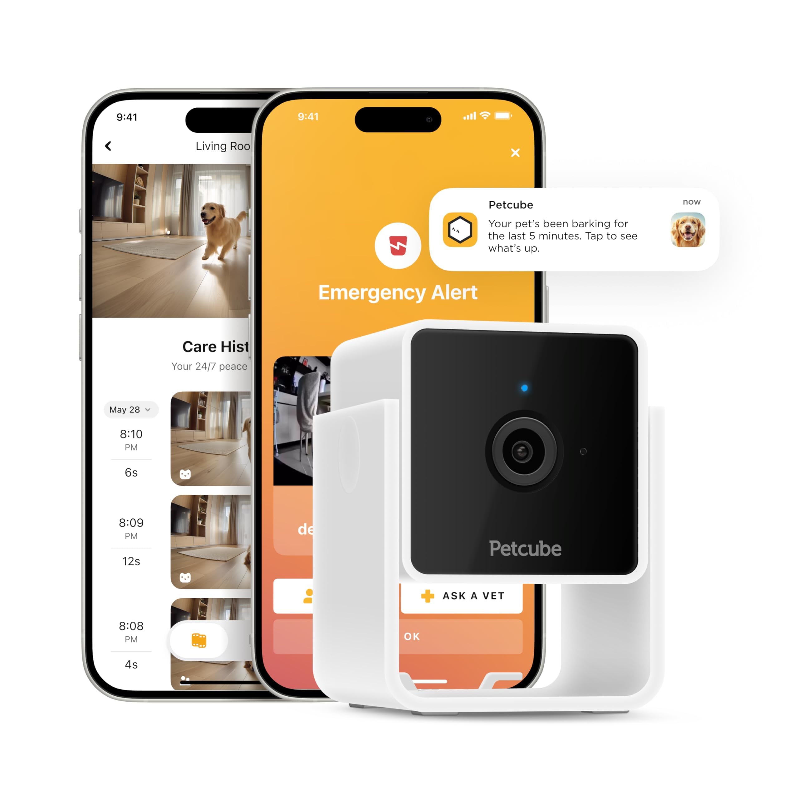 Petcube Cam Indoor Wi-Fi Pet and Security Camera with Phone App, Pet Monitor with 2-Way Audio and Video, Night Vision, 1080p HD Video and Smart Alerts for Ultimate Home Security