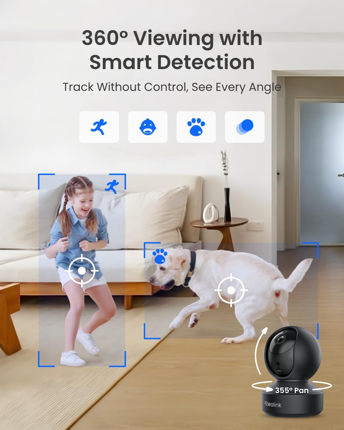 REOLINK E1 Pro 4MP HD Plug-in Home Security Indoor Camera with 2.4/5 GHz Wi-Fi, Auto Tracking, Smart Person/Pet Detection, Multiple Storage Options, Ideal for Baby Monitor/ Pet Camera/Elderly