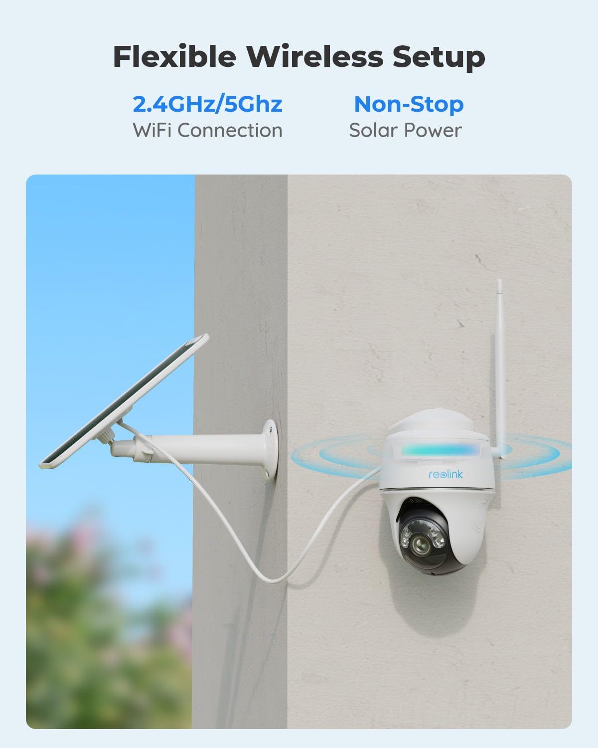 REOLINK Security Camera Wireless Outdoor, Pan Tilt Solar Powered with 2K Night Vision, 2.4/5 GHz Wi-Fi, 2-Way Talk, Works with Alexa/ Google Assistant for Home Surveillance, Argus PT w/ Solar Panel