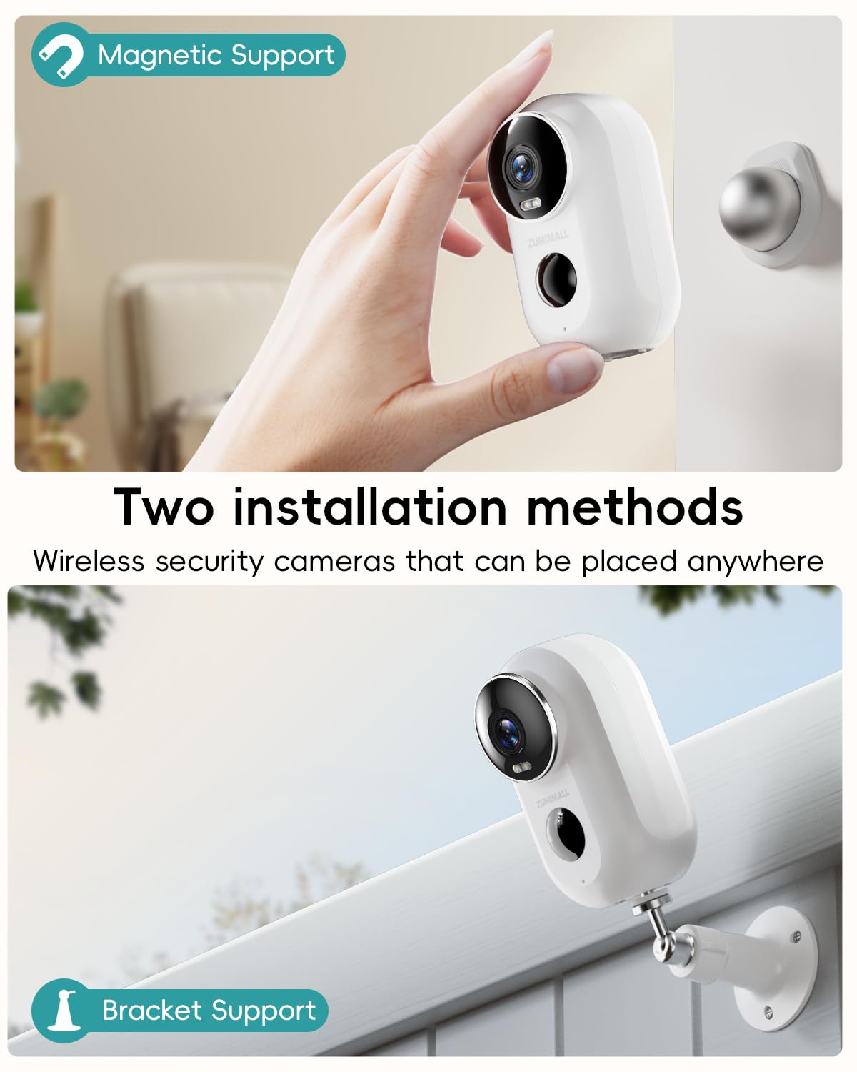ZUMIMALL 2K Security Camera Outdoor, FHD Battery Powered Wireless Camera with Siren, Outdoor & Indoor Rechargeable Surveillance Camera for Home Security, Night Vision, Motion Detection, 2.4G WiFi