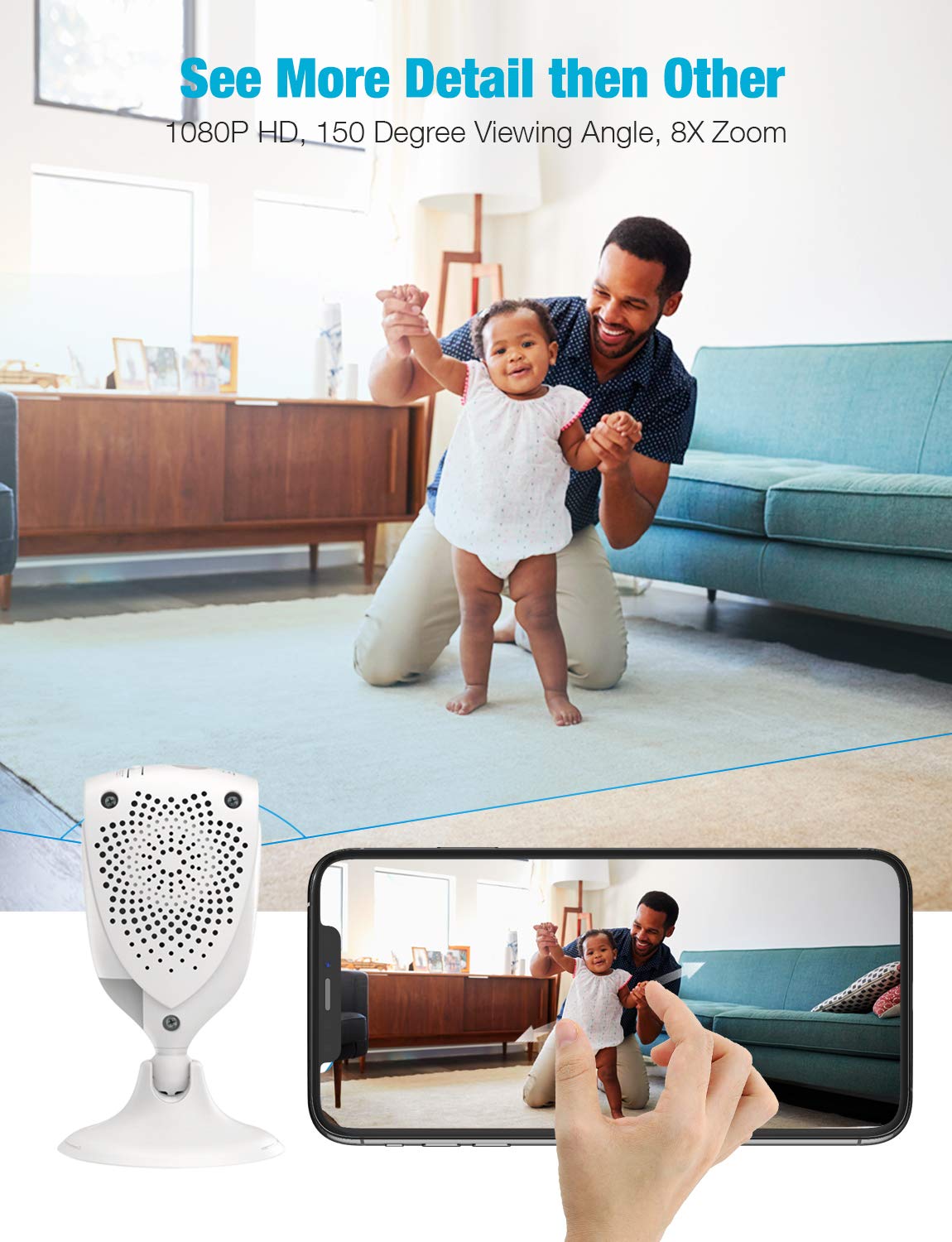 Ebitcam Pet Camera,1080P Mini Baby Monitor with Camera and Audio,Night Vision, 2-Way Audio,Motion Alarm for Home Security Camera,Watch Live Streaming Video Anywhere,Cloud Storage,Work with 2.4G WiFi