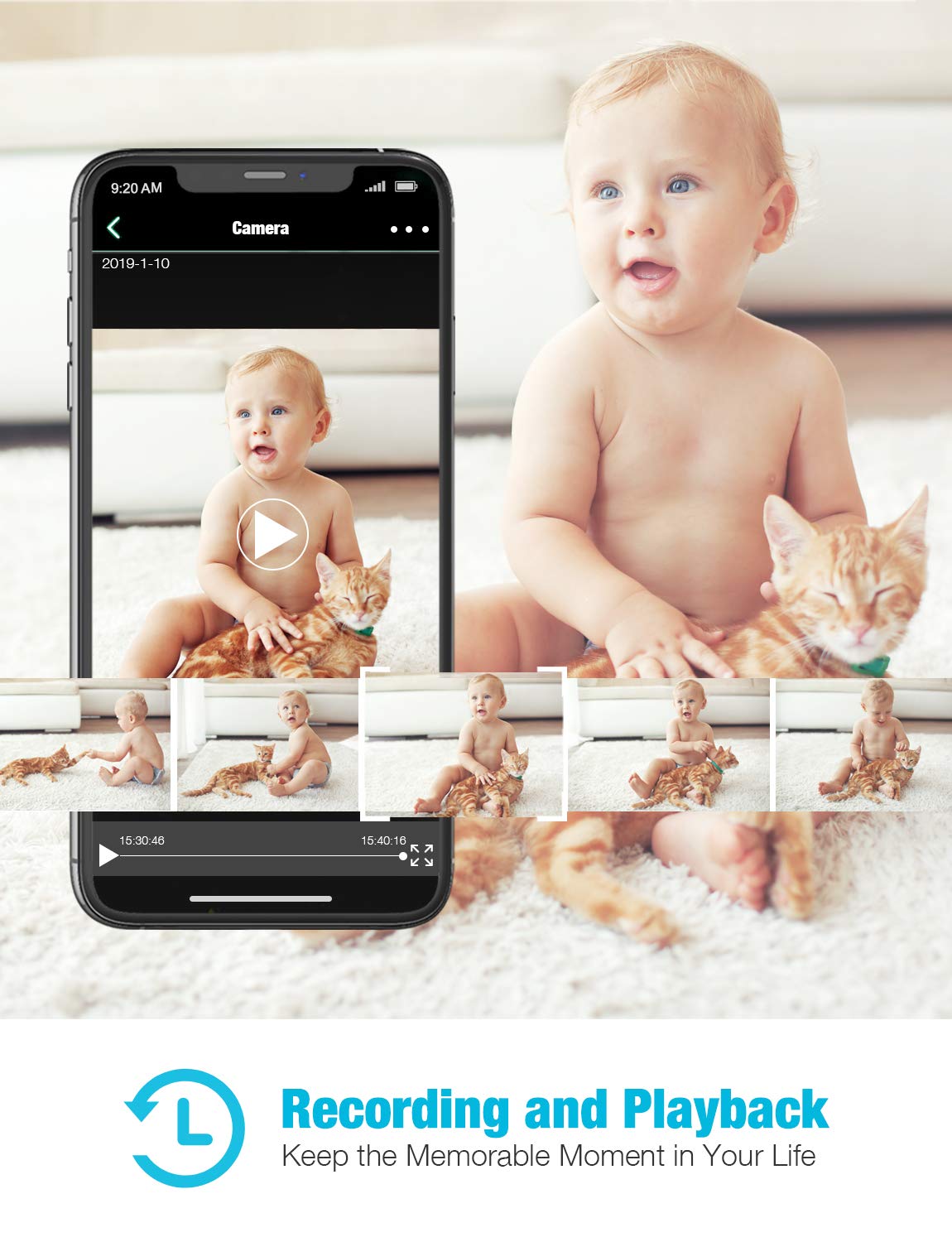 Ebitcam Pet Camera,1080P Mini Baby Monitor with Camera and Audio,Night Vision, 2-Way Audio,Motion Alarm for Home Security Camera,Watch Live Streaming Video Anywhere,Cloud Storage,Work with 2.4G WiFi