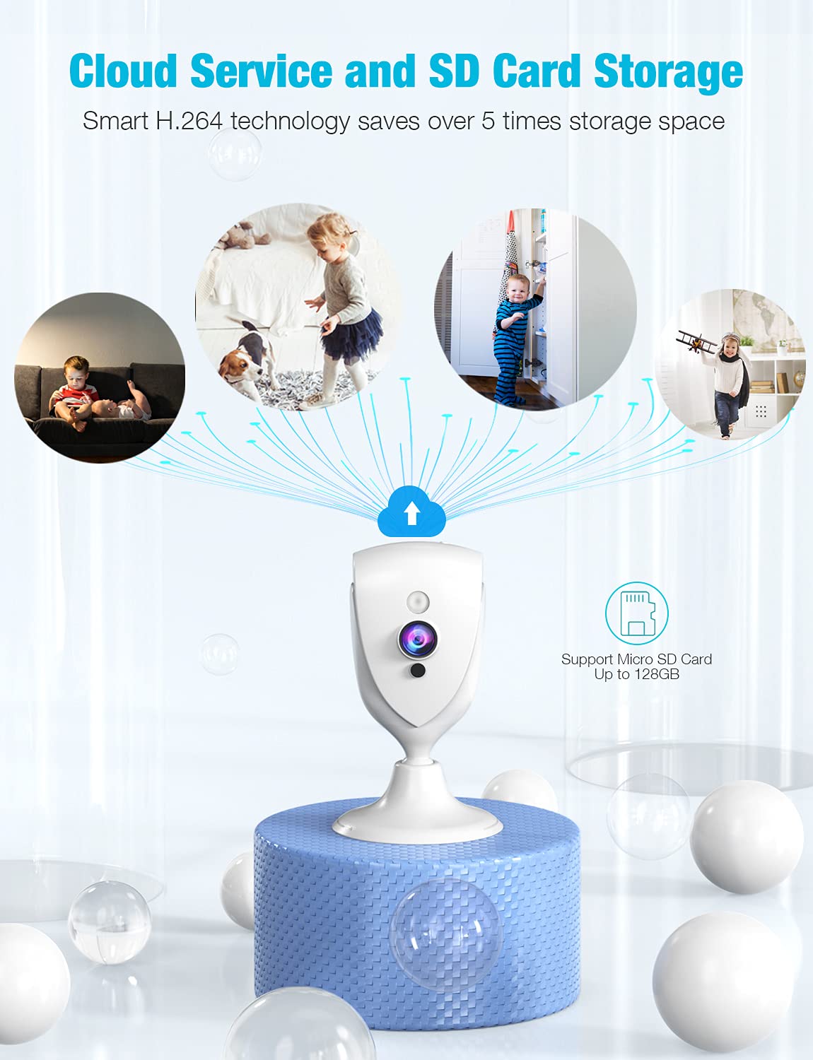 Ebitcam Pet Camera,1080P Mini Baby Monitor with Camera and Audio,Night Vision, 2-Way Audio,Motion Alarm for Home Security Camera,Watch Live Streaming Video Anywhere,Cloud Storage,Work with 2.4G WiFi