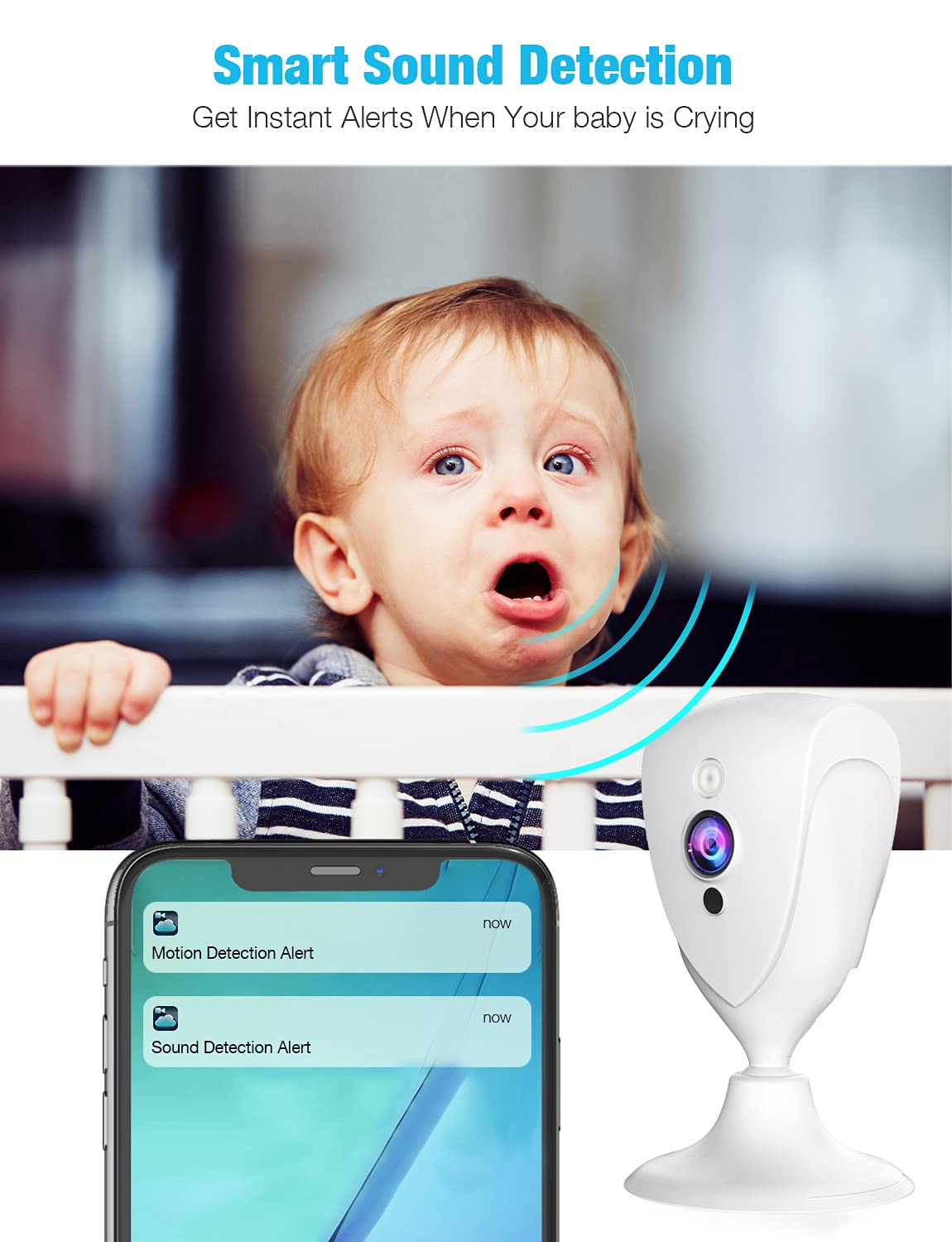 Ebitcam Pet Camera,1080P Mini Baby Monitor with Camera and Audio,Night Vision, 2-Way Audio,Motion Alarm for Home Security Camera,Watch Live Streaming Video Anywhere,Cloud Storage,Work with 2.4G WiFi