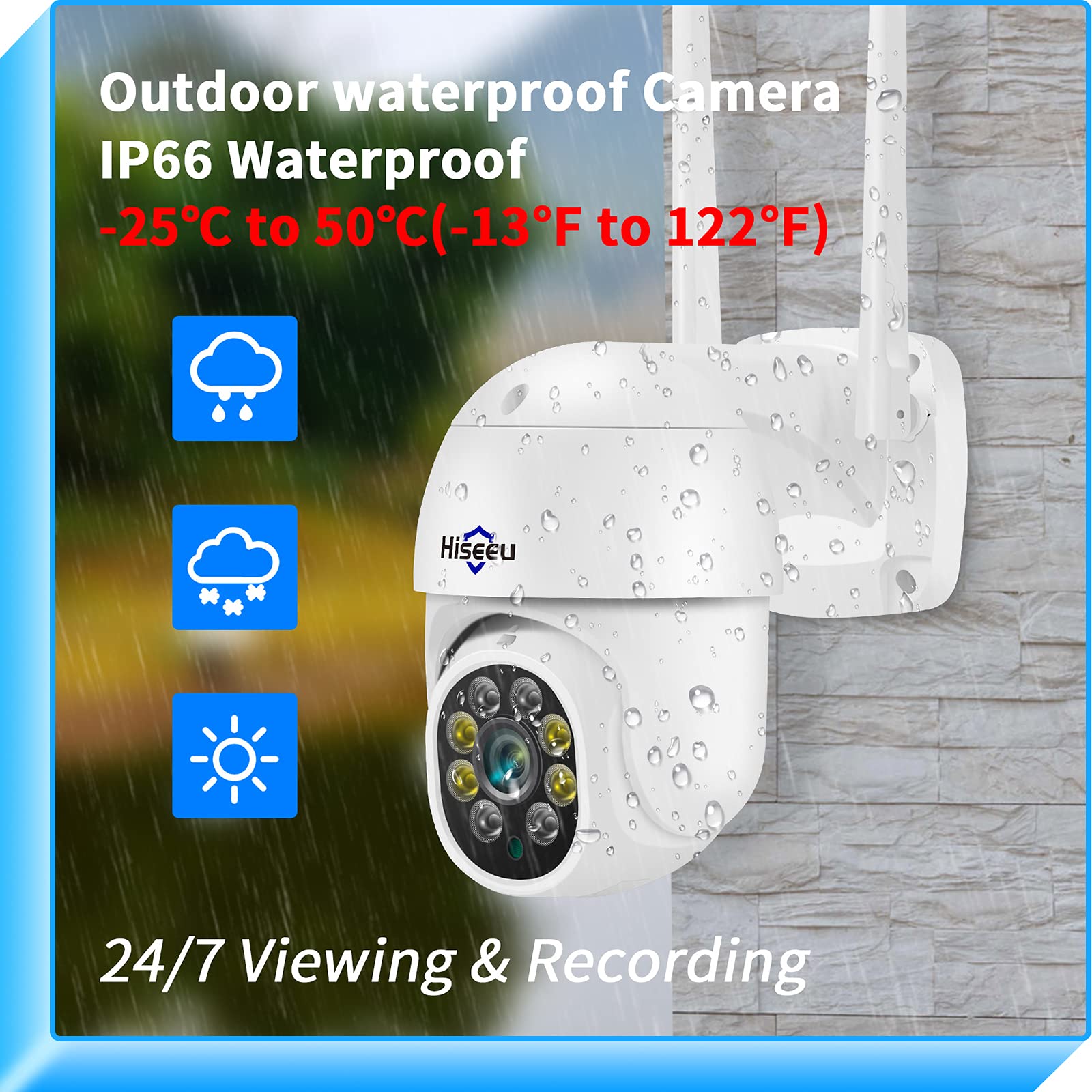 Hiseeu 2K 3MP PTZ Security Camera Outdoor,WiFi Camera, Auto Tracking&Light Alarm Floodlight & Color Night Vision,360° View,Two-Way Audio, Motion Detection,Compatible Wireless Camera System