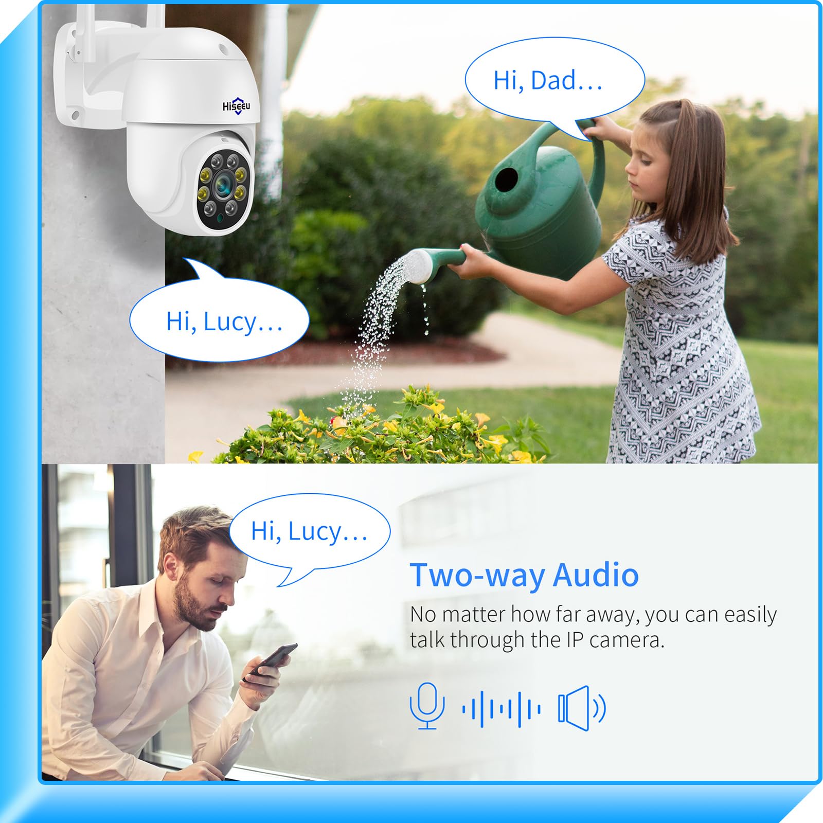 Hiseeu 2K 3MP PTZ Security Camera Outdoor,WiFi Camera, Auto Tracking&Light Alarm Floodlight & Color Night Vision,360° View,Two-Way Audio, Motion Detection,Compatible Wireless Camera System