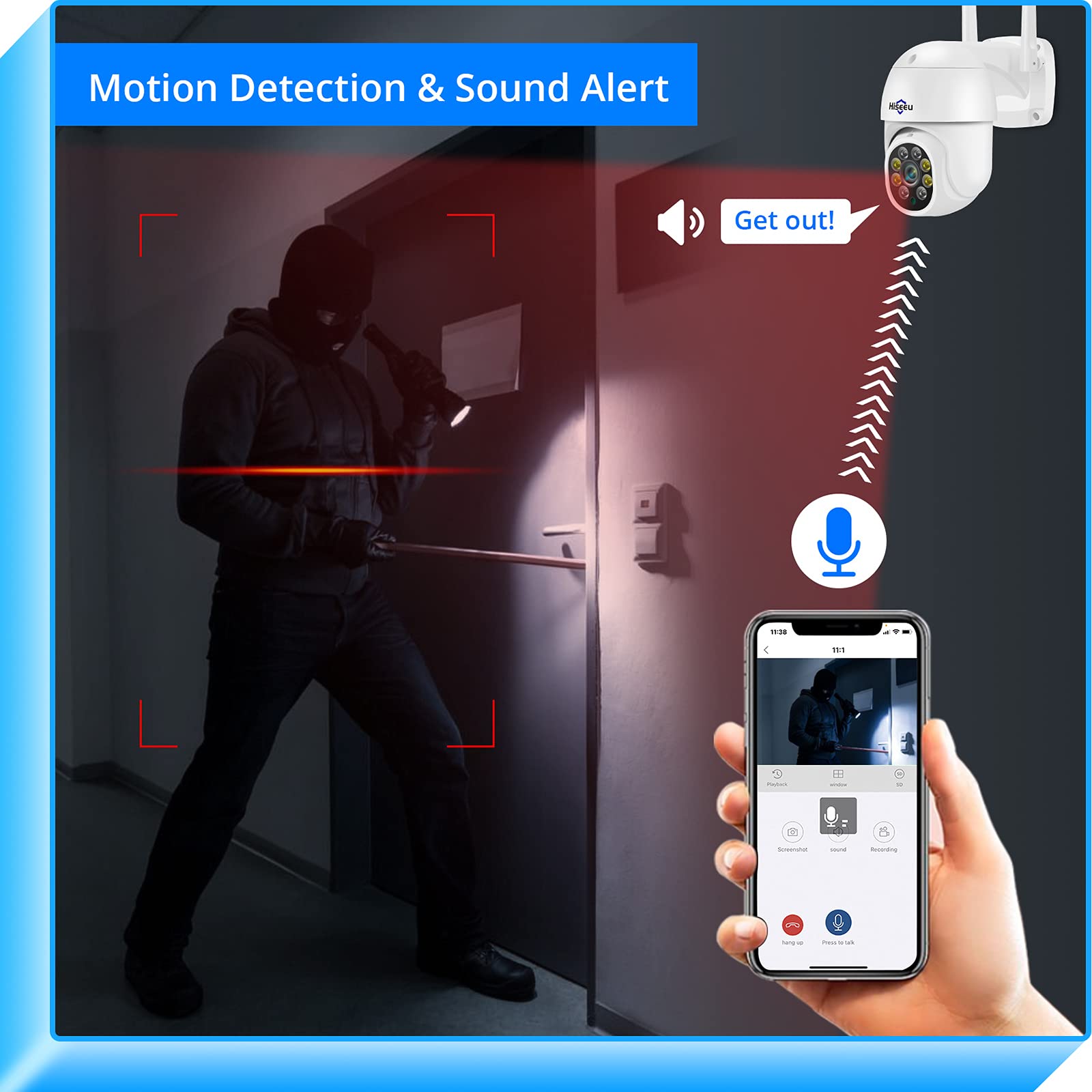 Hiseeu 2K 3MP PTZ Security Camera Outdoor,WiFi Camera, Auto Tracking&Light Alarm Floodlight & Color Night Vision,360° View,Two-Way Audio, Motion Detection,Compatible Wireless Camera System