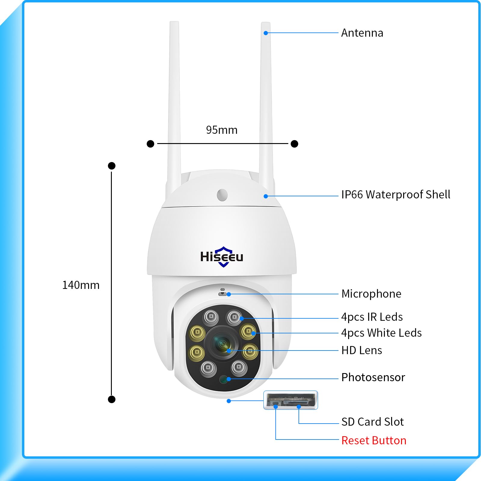 Hiseeu 2K 3MP PTZ Security Camera Outdoor,WiFi Camera, Auto Tracking&Light Alarm Floodlight & Color Night Vision,360° View,Two-Way Audio, Motion Detection,Compatible Wireless Camera System