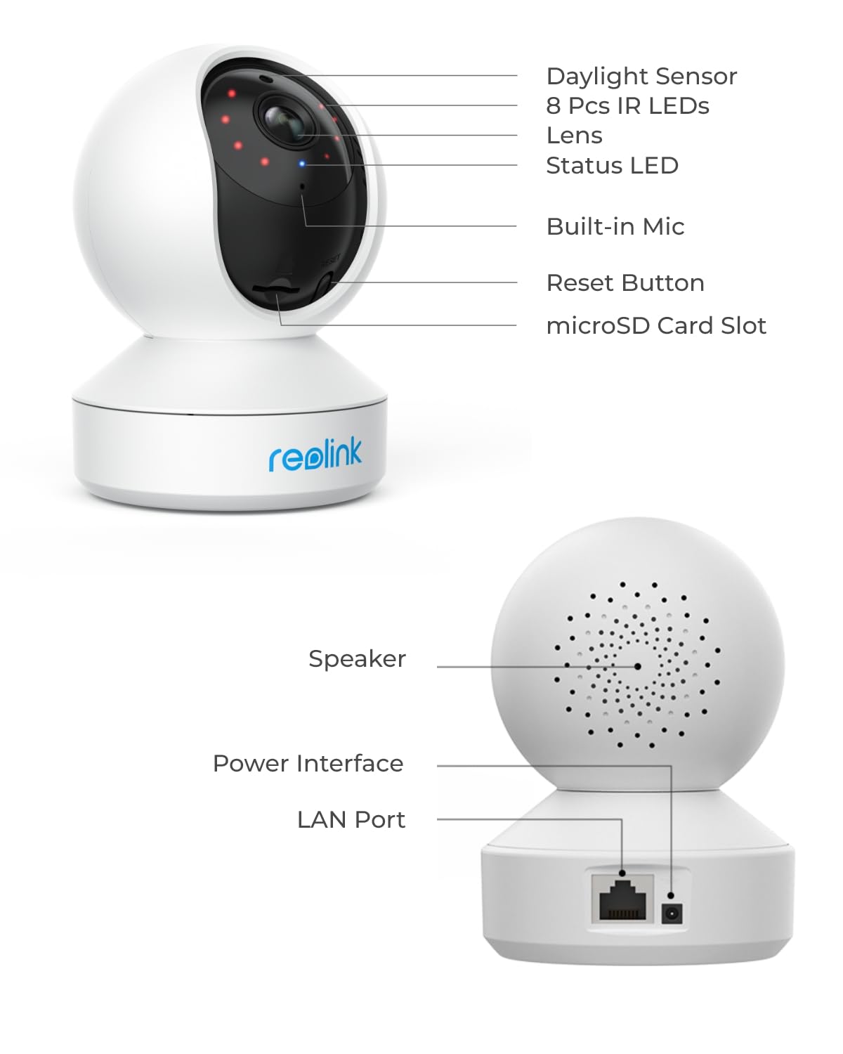REOLINK Home Security Camera System, 3MP HD Plug-in Indoor WiFi Camera, Pan Tilt Pet Camera, Baby Monitor, Night Vision, 2 Way Audio, Motion Alerts, Local SD Card Storage, E1(2 Pack)