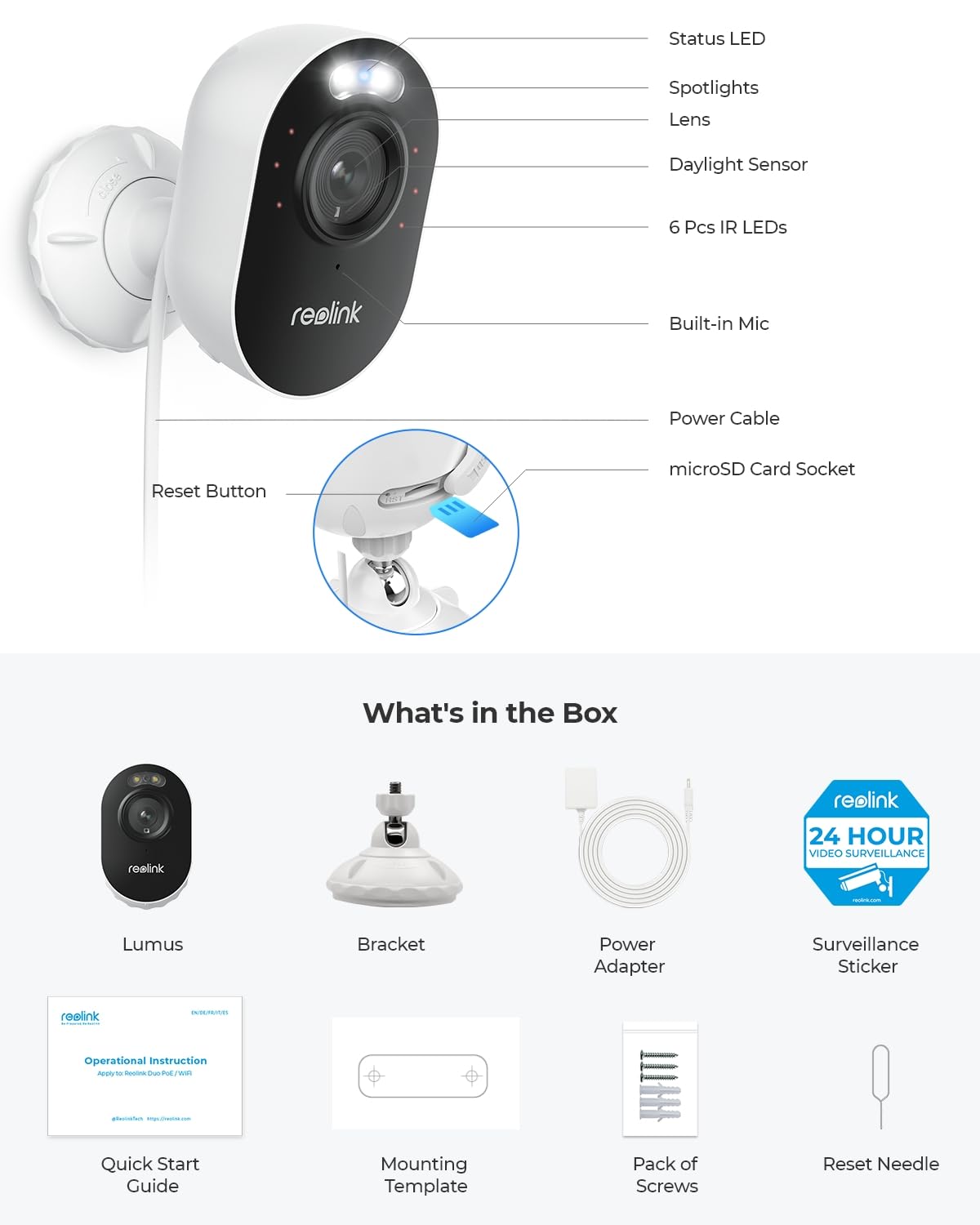REOLINK Outdoor Security Camera with Spotlight, Lumus 1080P HD Plug-in WiFi Camera for Home Security System, PIR Motion Detection, Two-Way Talk and Siren Alarm, Waterproof, Micro SD Card Storage