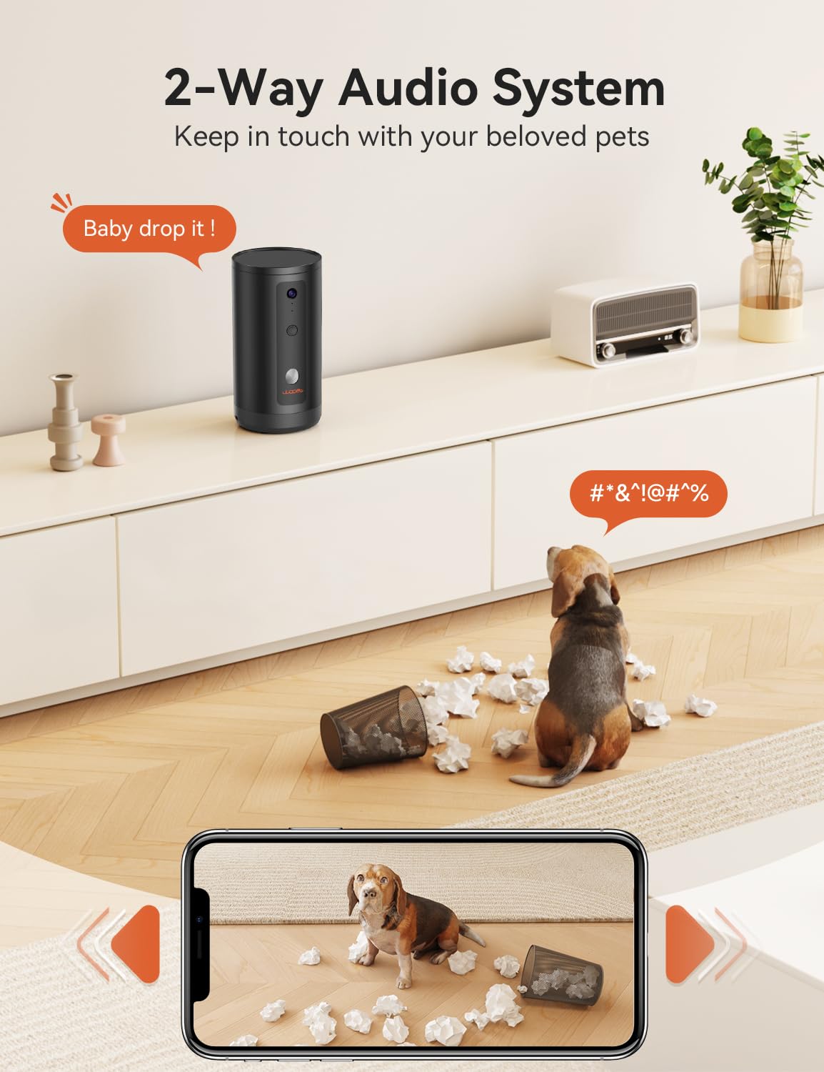 WOPET Smart Pet Camera:Dog Treat Dispenser, Full HD WiFi with Night Vision for Pet Viewing,Two Way Audio Communication Designed for Dogs and Cats,Monitor Your Pet Remotely