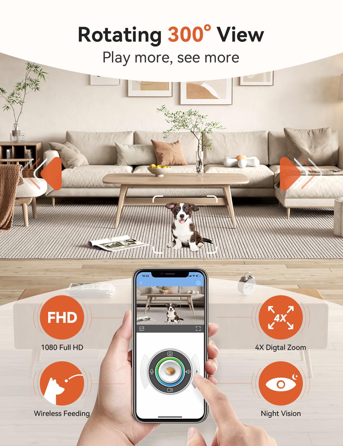 WOPET Smart Pet Camera:Dog Treat Dispenser, Full HD WiFi with Night Vision for Pet Viewing,Two Way Audio Communication Designed for Dogs and Cats,Monitor Your Pet Remotely