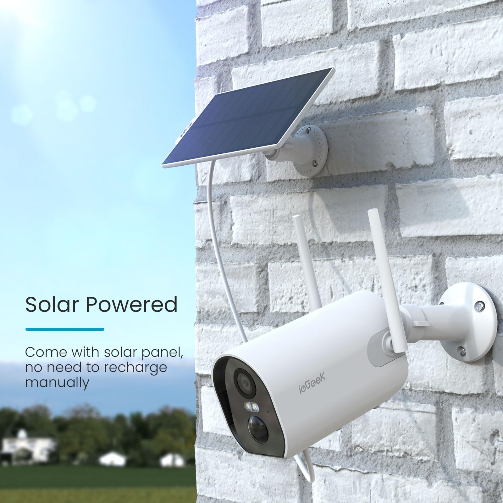 Security Cameras Wireless Outdoor, 2K Solar Powered Outdoor Security Cameras with Spotlight & Siren, 2.4G WiFi Wireless Surveillance Cameras for Home Security, 3MP Color Night Vision/2-Way Talk/ IP65