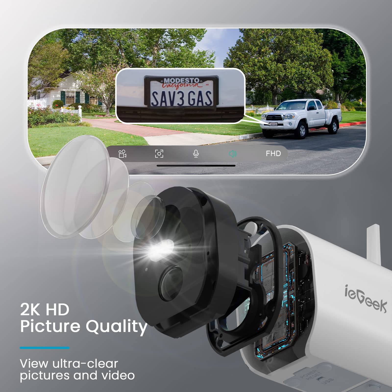 Security Cameras Wireless Outdoor, 2K Solar Powered Outdoor Security Cameras with Spotlight & Siren, 2.4G WiFi Wireless Surveillance Cameras for Home Security, 3MP Color Night Vision/2-Way Talk/ IP65