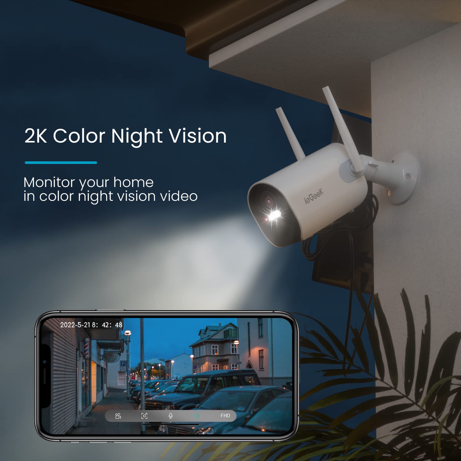 Security Cameras Wireless Outdoor, 2K Solar Powered Outdoor Security Cameras with Spotlight & Siren, 2.4G WiFi Wireless Surveillance Cameras for Home Security, 3MP Color Night Vision/2-Way Talk/ IP65
