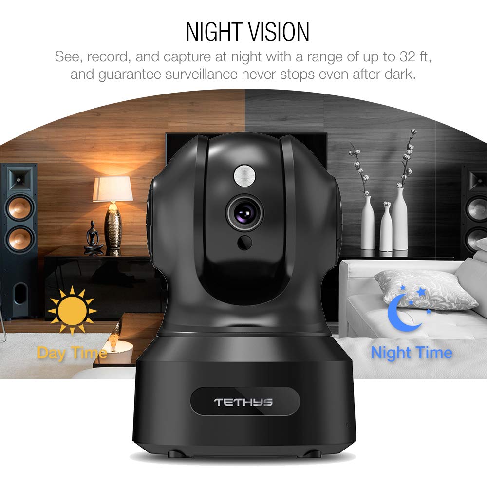 TETHYS Wireless Security Camera 1080P Indoor [Work with Alexa] Pan/Tilt WiFi Smart IP Camera Dome Surveillance System w/Night Vision,Motion Detection,2-Way Audio,Cloud for Home,Business, Baby Monitor